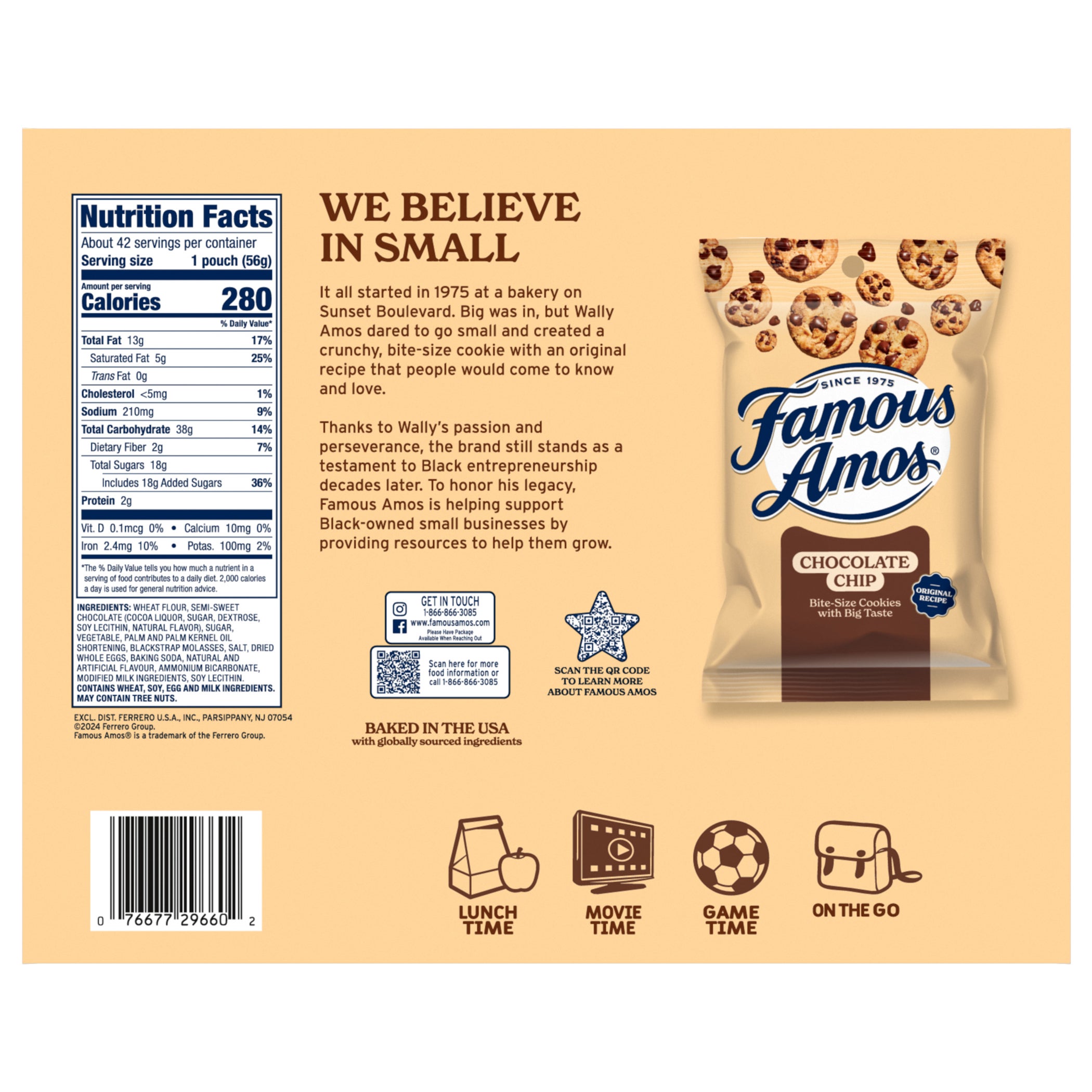 FAMOUS AMOS CHOCOLATE CHIP COOKIES 42 CT (5.25 LBS) - $17.89 at Costco