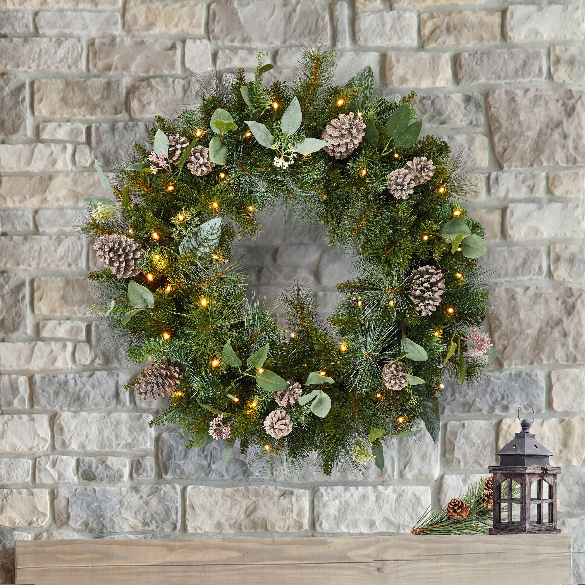 32" GREENERY WREATH WITH 50 DUAL COLOR LED LIGHTS - $9.97 at Costco