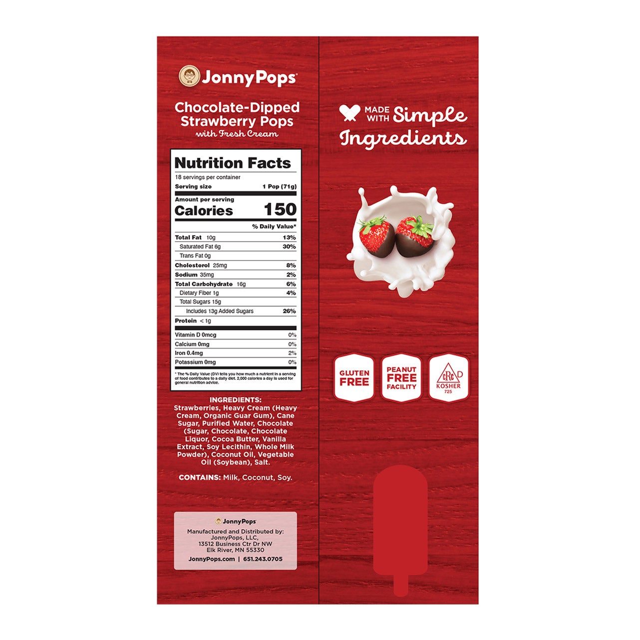 JonnyPops Chocolate-Dipped Strawberry Pops with Fresh Cream, 18 Count ...
