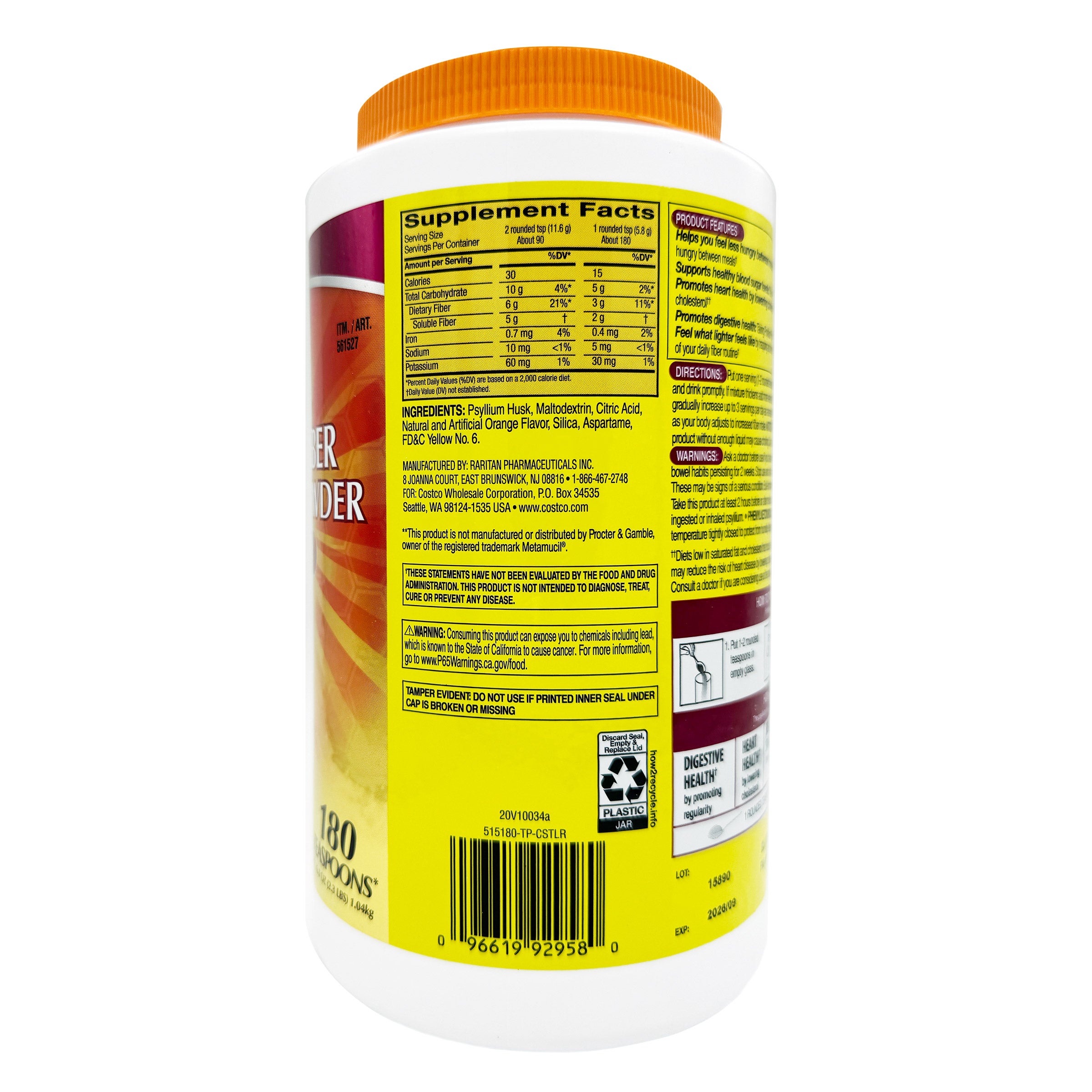 Kirkland Signature Psyllium Fiber Powder Sugar-Free 2x180 Dose - $28.99 ...