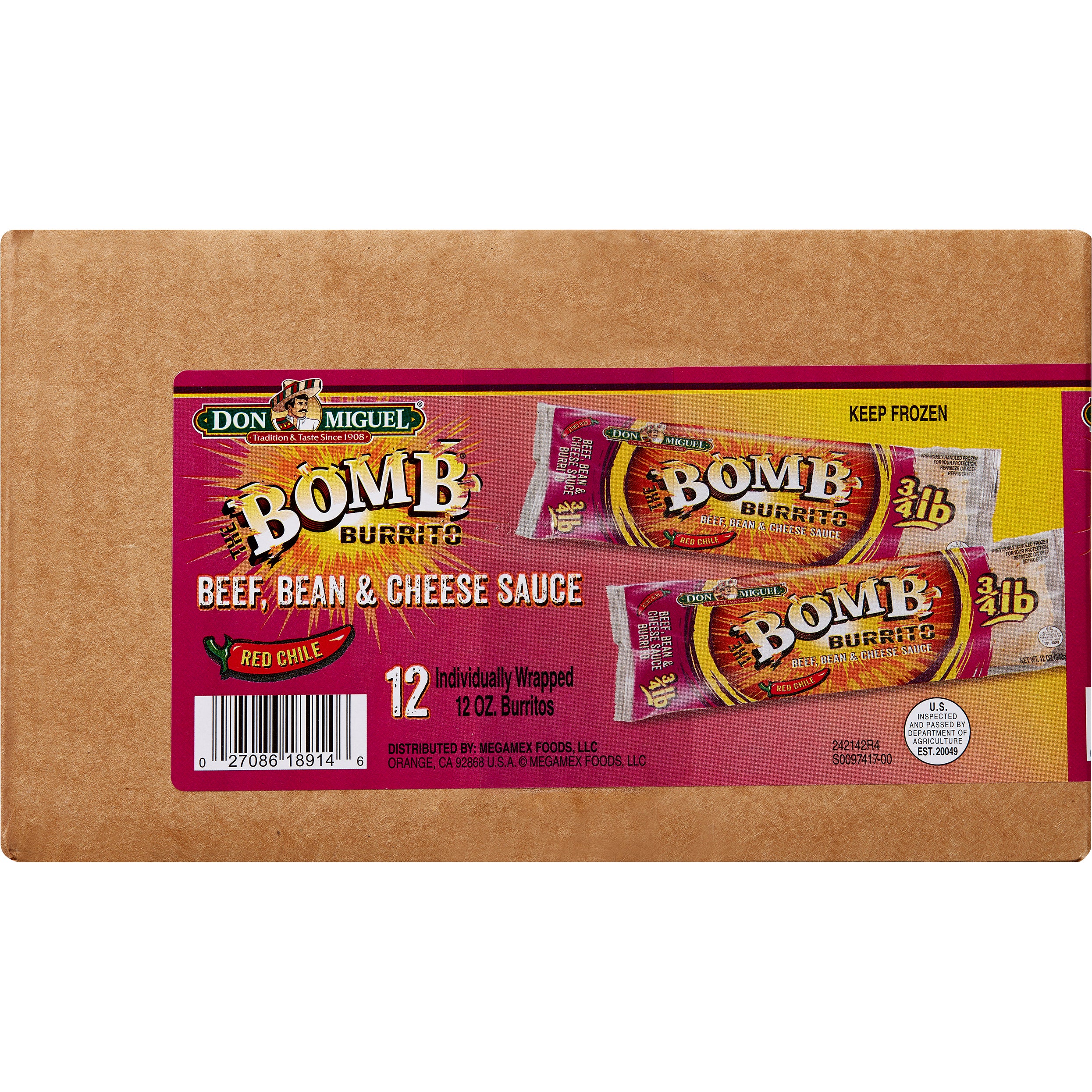 Don Miguel The Bomb Burritos, Beef, Bean & Cheese Sauce, 12 Count, 12 ...