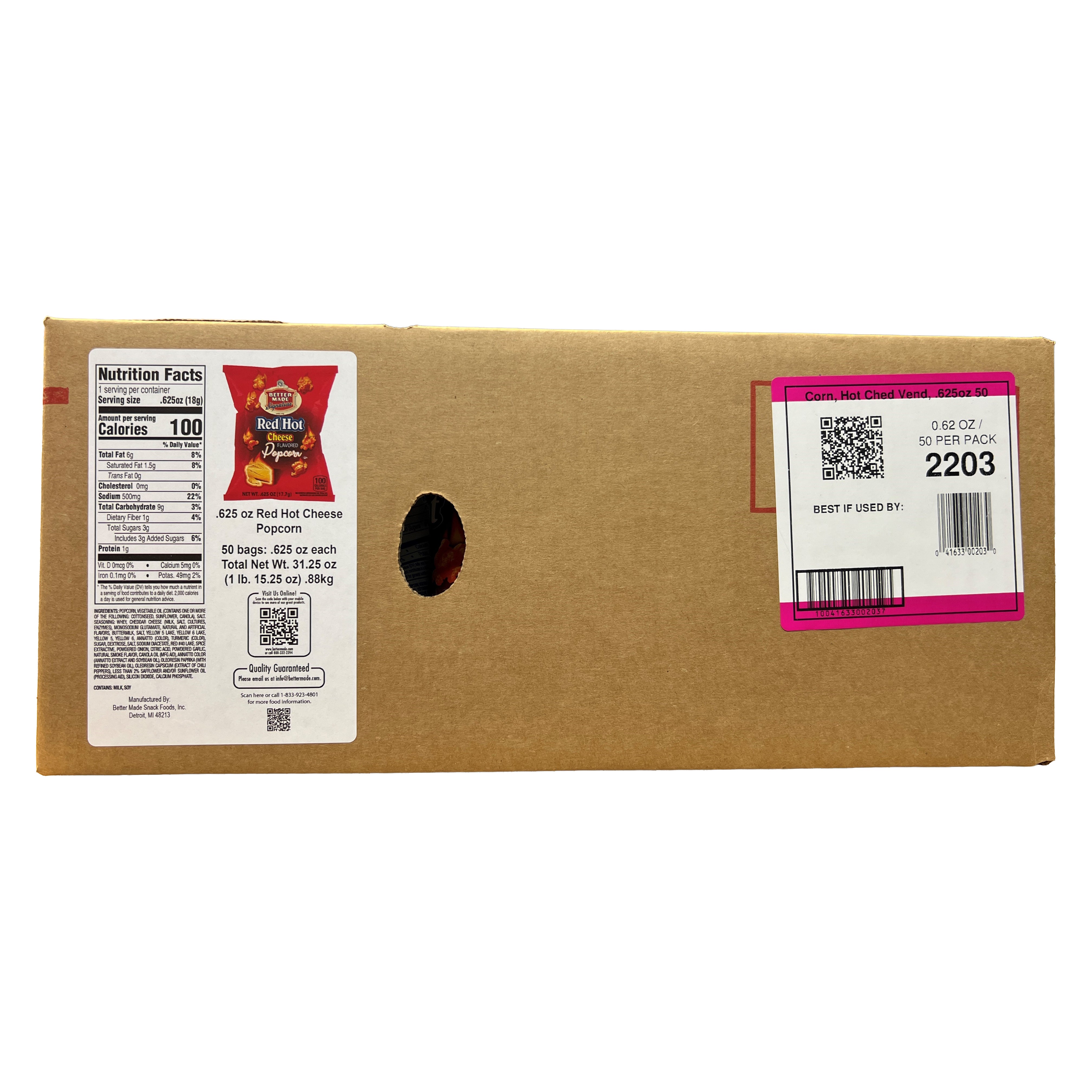 Better Made Red Hot Cheese Popcorn, 50-Count / 0.625 oz (#1958935) - $16.49
