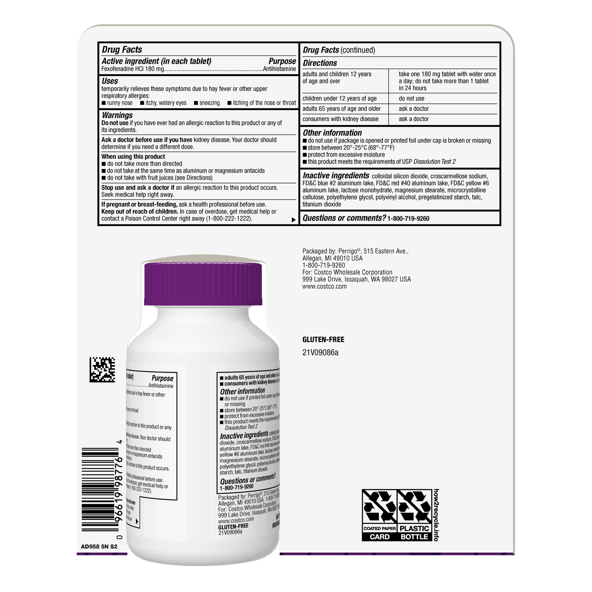 Kirkland Signature Aller-Fex 180mg Tablets, 180 Count - $25.99 at Costco