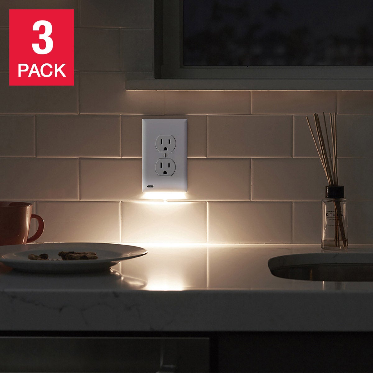SnapPower GuideLight 2 Duplex LED Outlet Cover, 3-Pack (#1998181) - $34.99