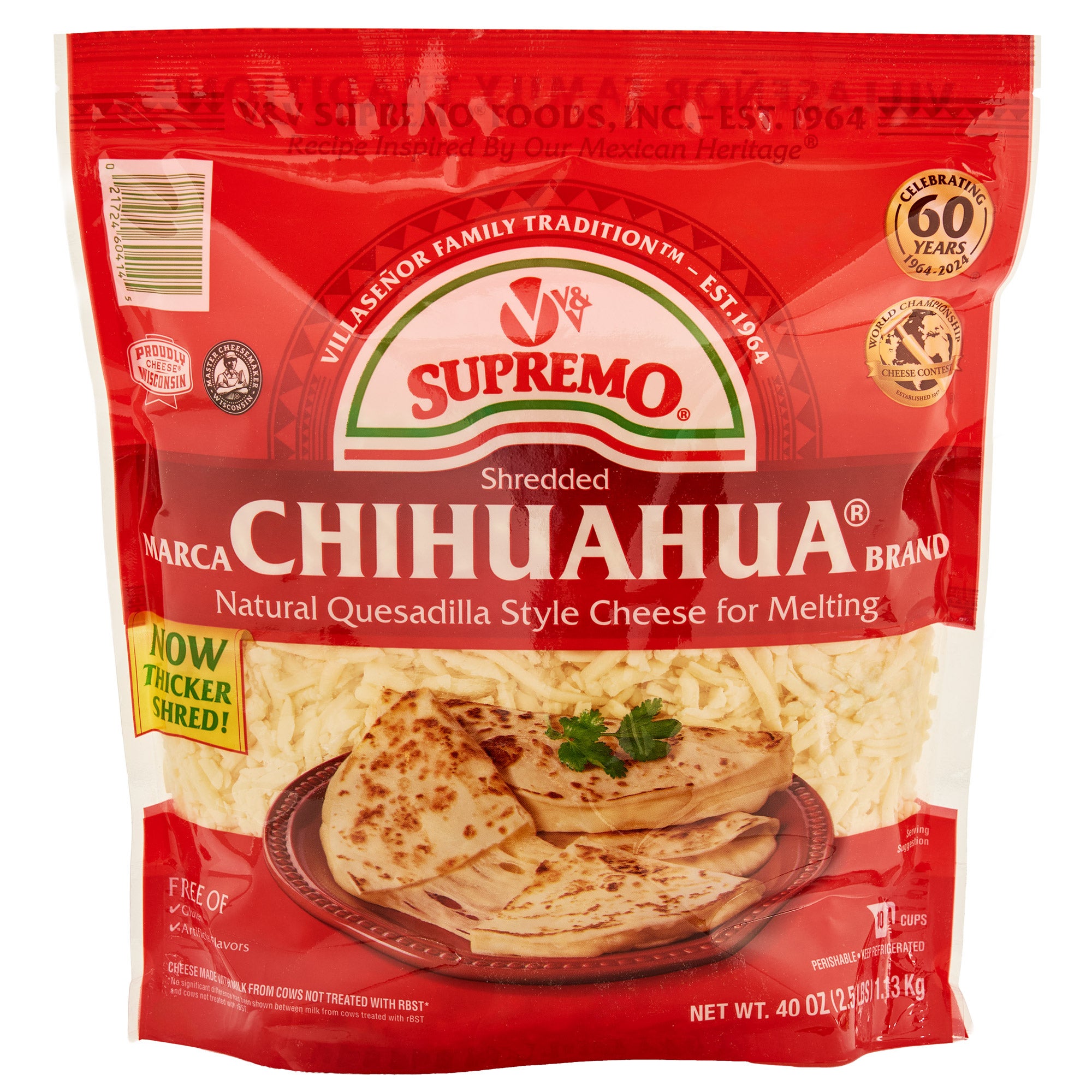 V&V Supremo Shredded Chihuahua Quesadilla Cheese 40 Ounce Package ...