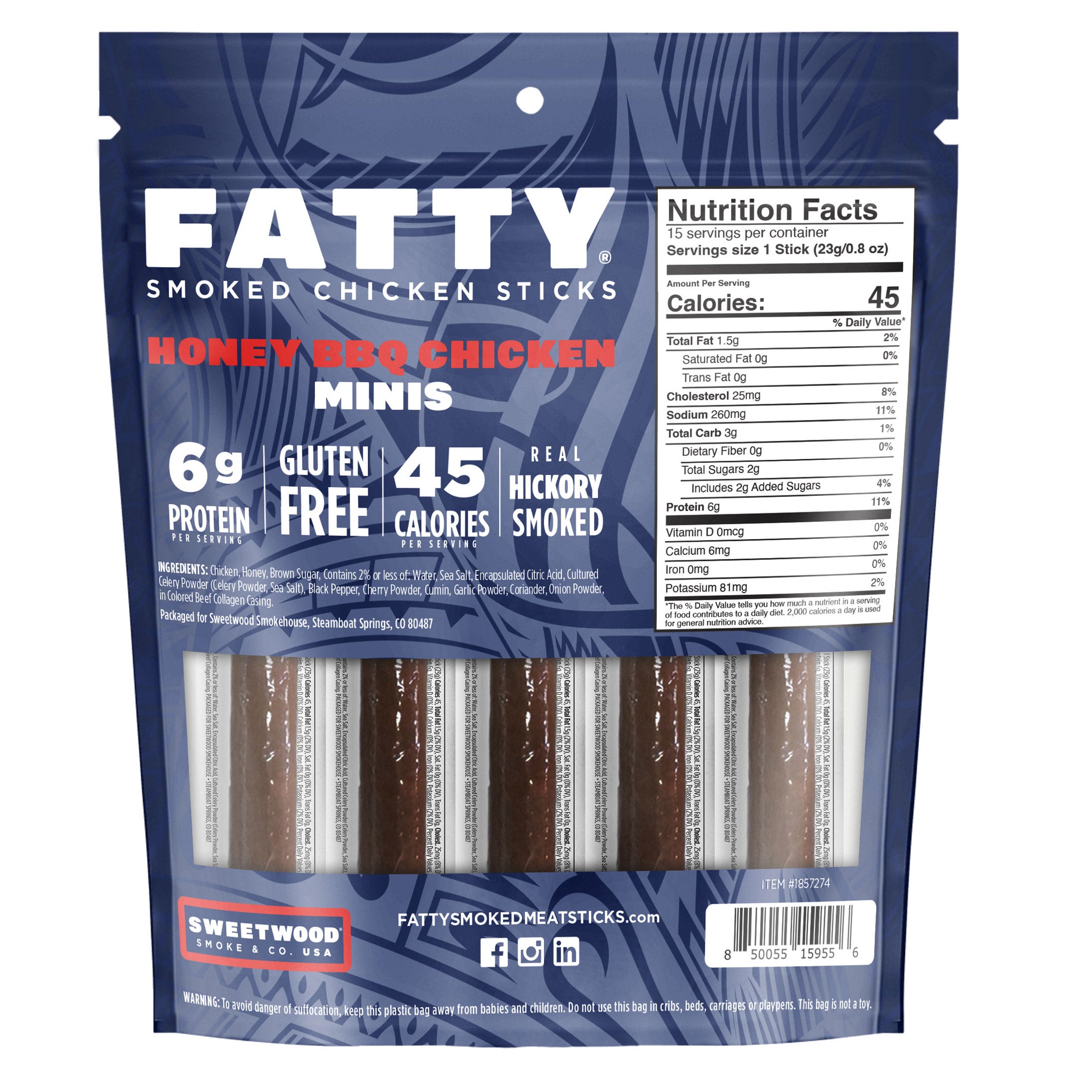 FATTY Meat Sticks Honey BBQ Chicken 12 oz (15 Count) - $13.99 at Costco