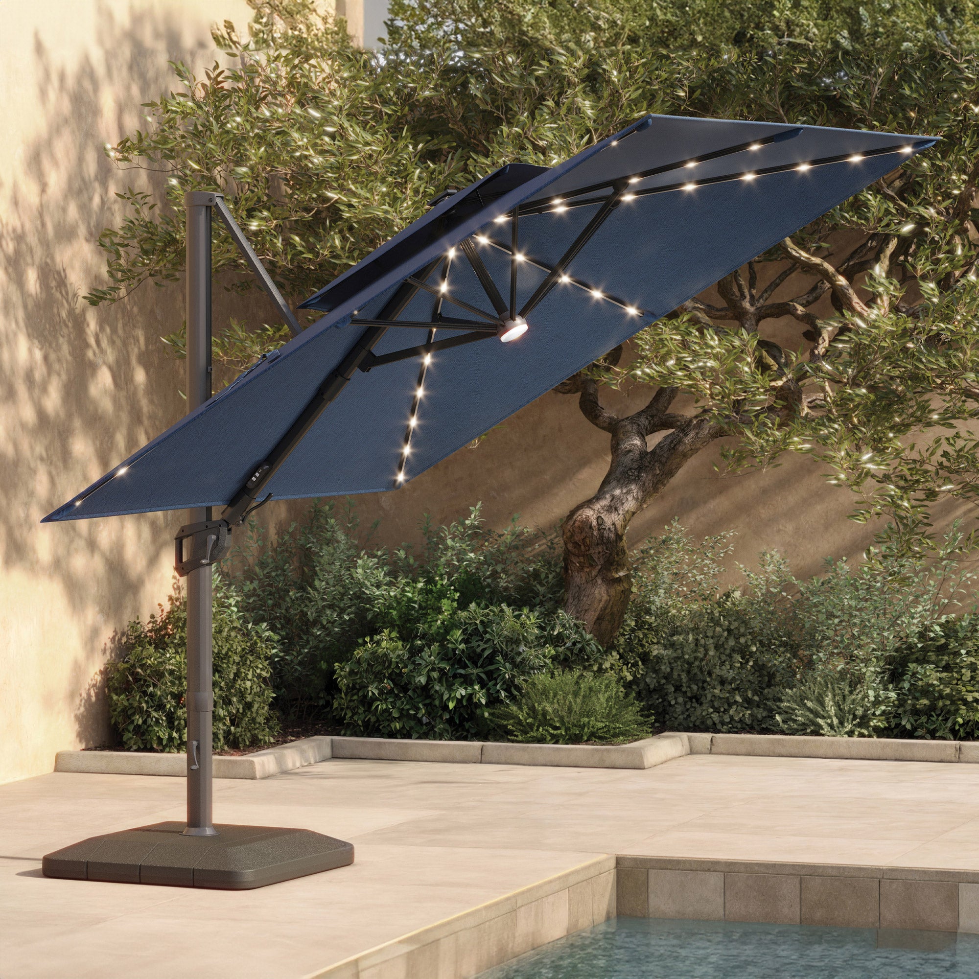 Seasons Sentry 10' Square 2-Tier Solar LED Aluminum Cantilever Umbrella ...