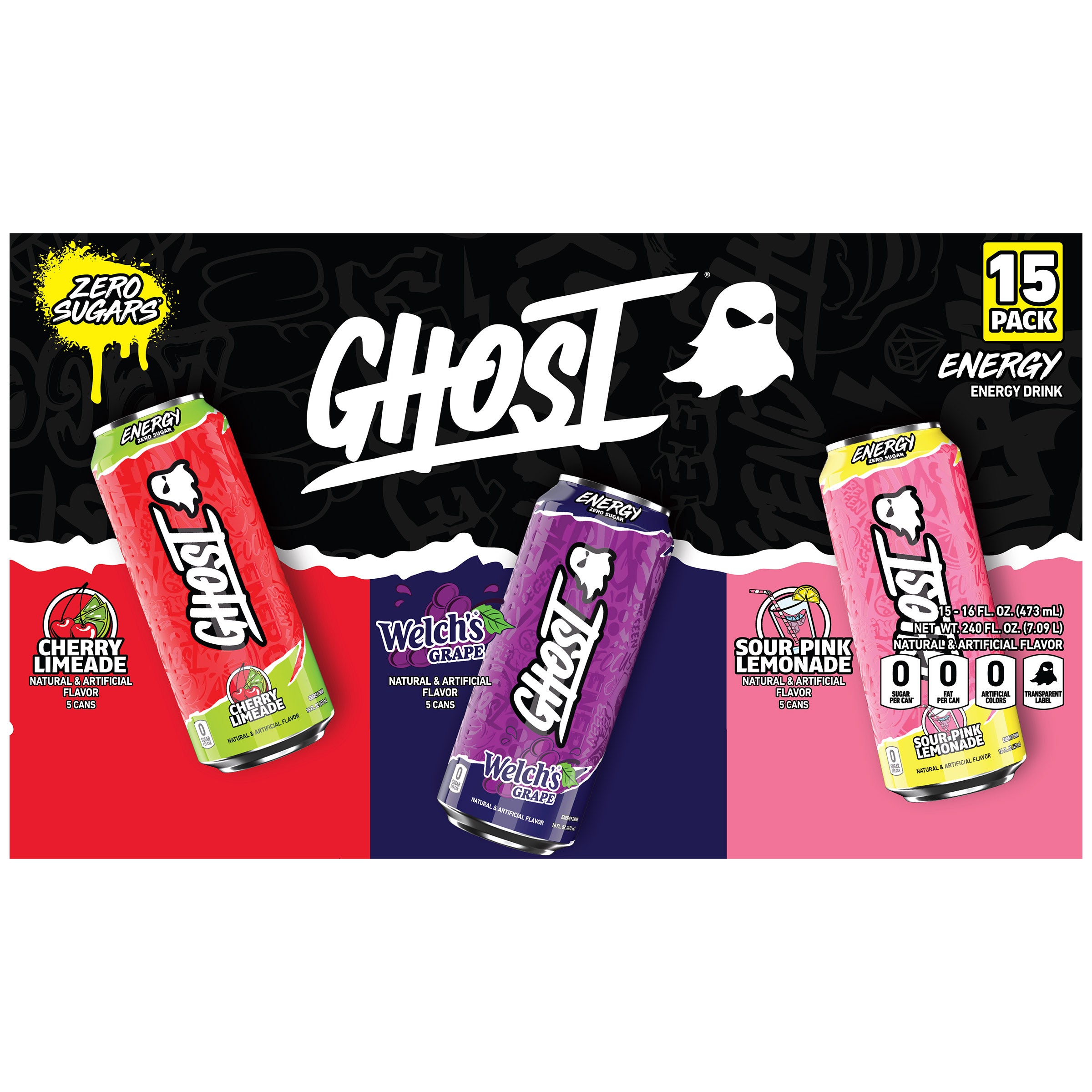 Ghost Energy Variety Pack, Zero Sugar, 15 Cans of 16 FL OZ (7.5 Quarts ...