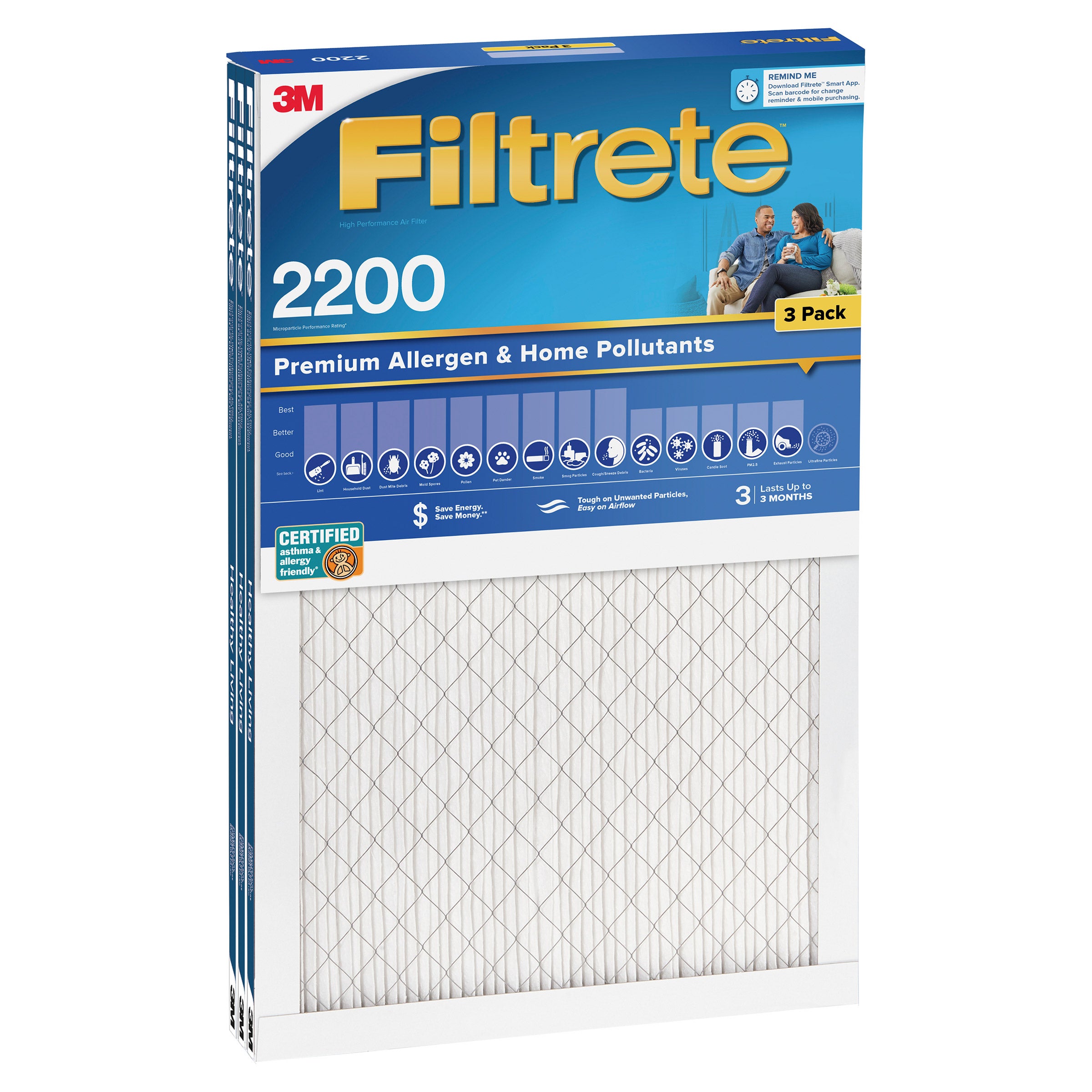 3M Filtrete Furnace Filter 3-Pack, 2200 MPR, 20"x25"x1" (#1006105) - $29.99