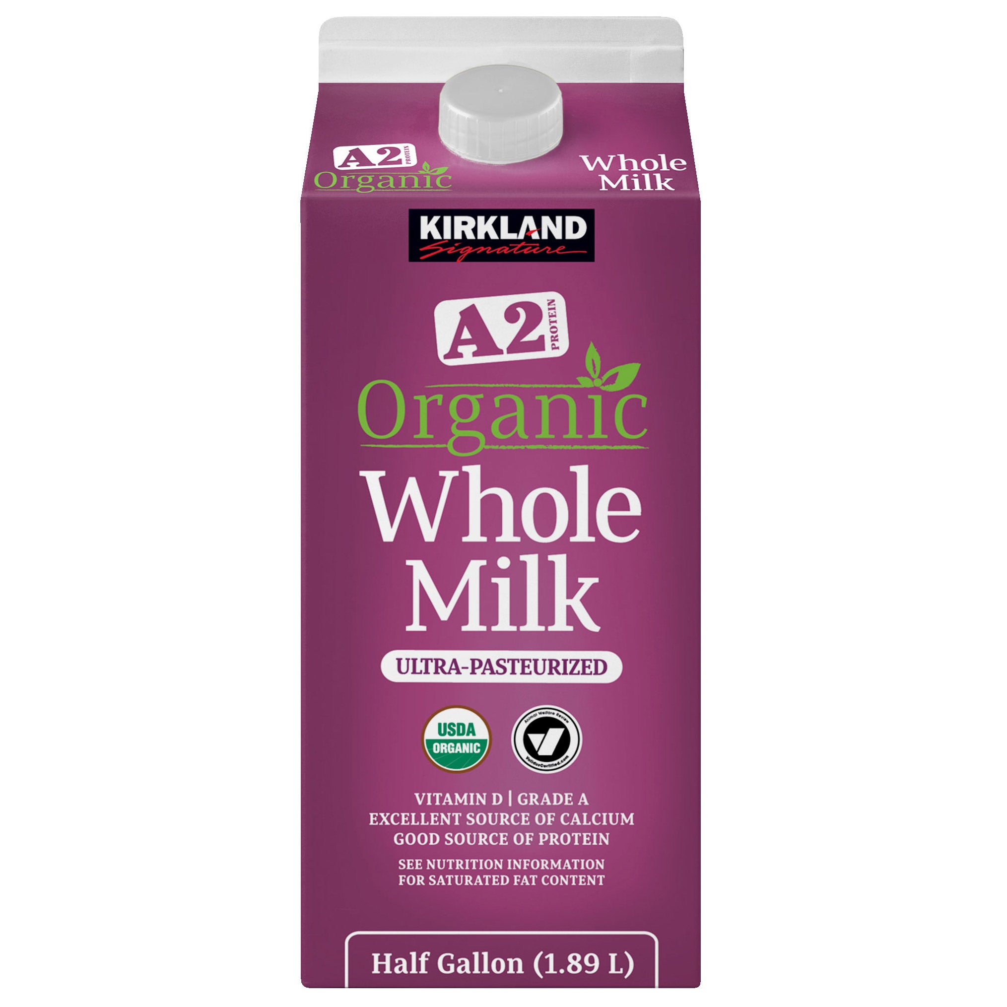 Kirkland Signature Organic A2 Protein Whole Milk, 4 Half-Gallon ...