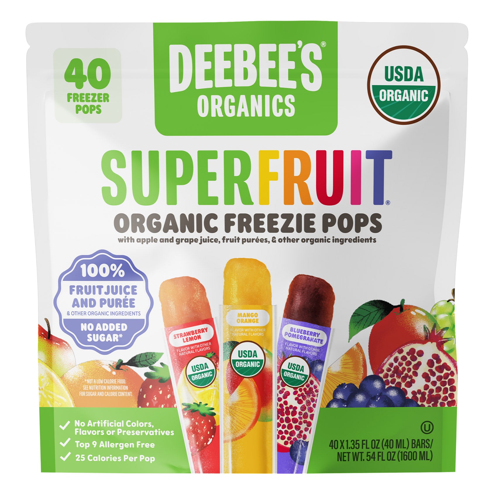 DeeBee's Organics SuperFruit Freezie Pops, 40-Pack, 1.35 oz Each ...