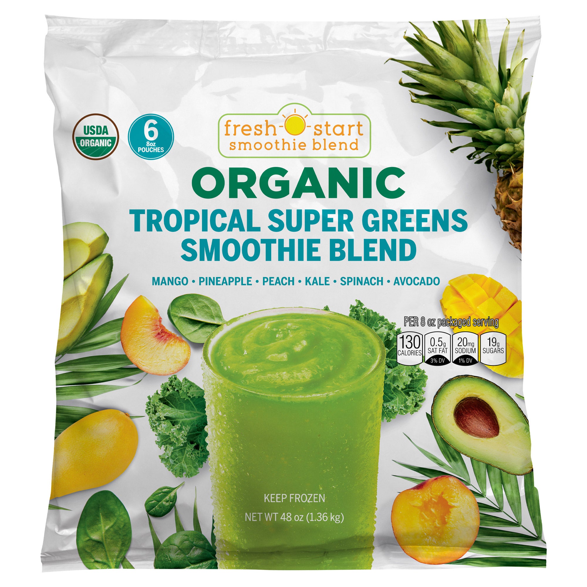 Fresh Start Organic Tropical Super Greens Smoothie Blend 48 oz (6 x 8 ...