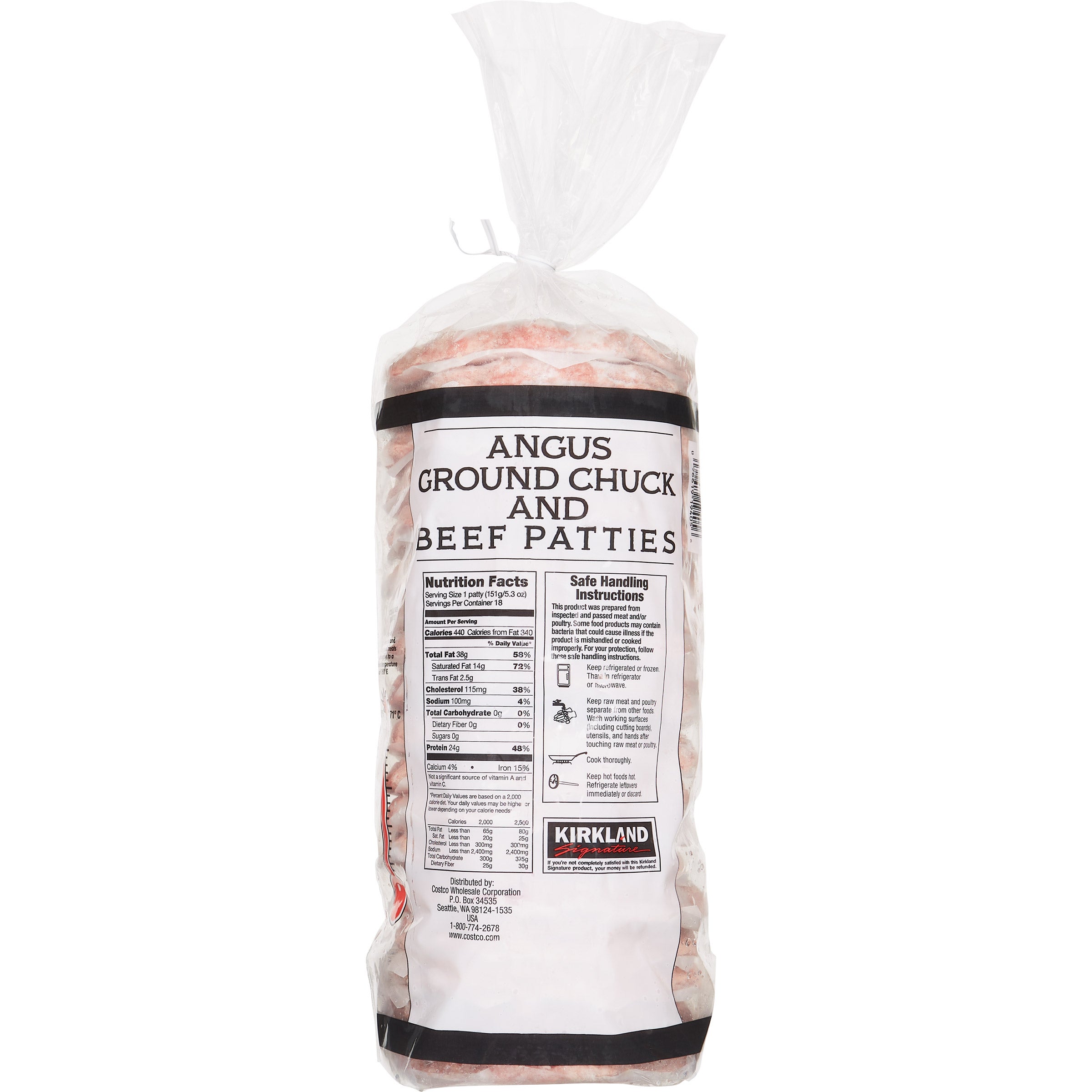 Kirkland Signature Angus Chuck Beef Patties, 1/3 lb Patty, 18 Count, 6 ...