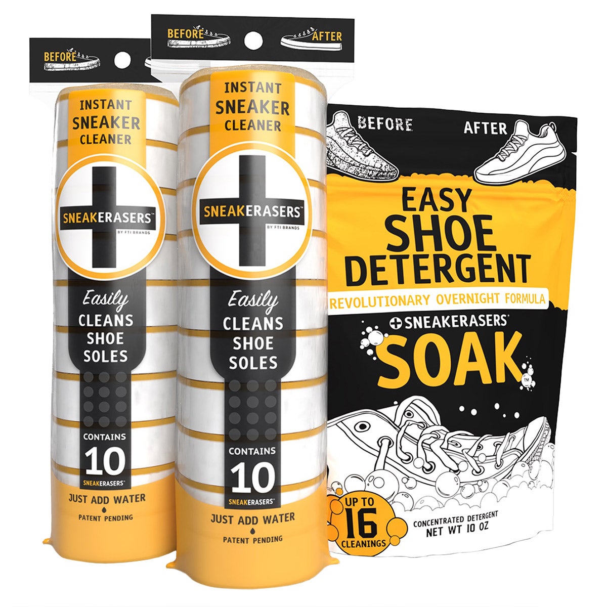 SneakERASERS Shoe Cleaning Kit: 2x 10-Pack Cleaning Sponges + Soak ...