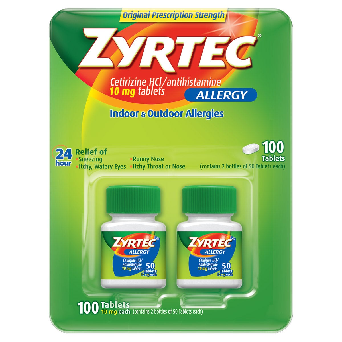 Zyrtec Antihistamine Cetirizine HCI 10mg, 100 Tablets (#502043) - $37.49