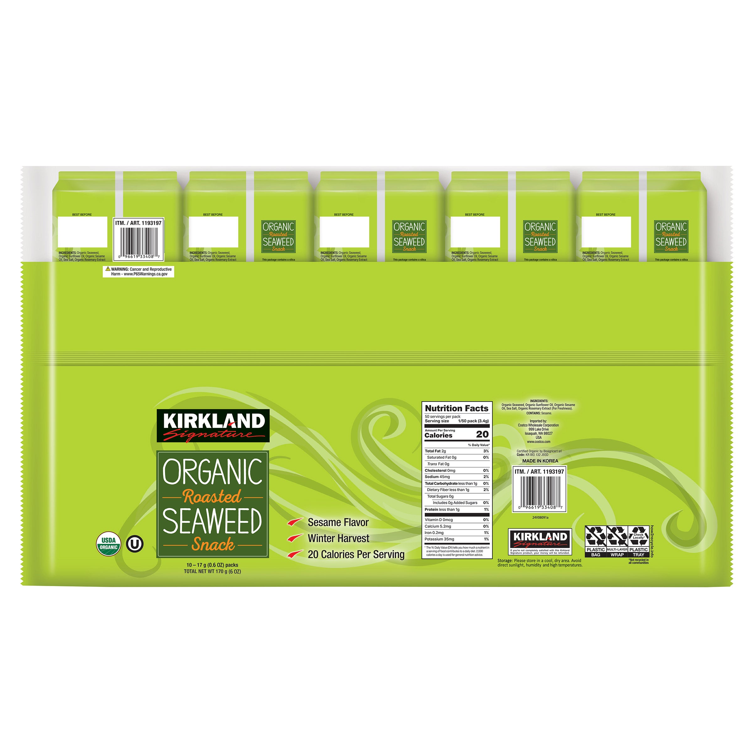 Kirkland Signature Organic Roasted Seaweed, 10 Pack, 0.6 oz Each - $9. ...