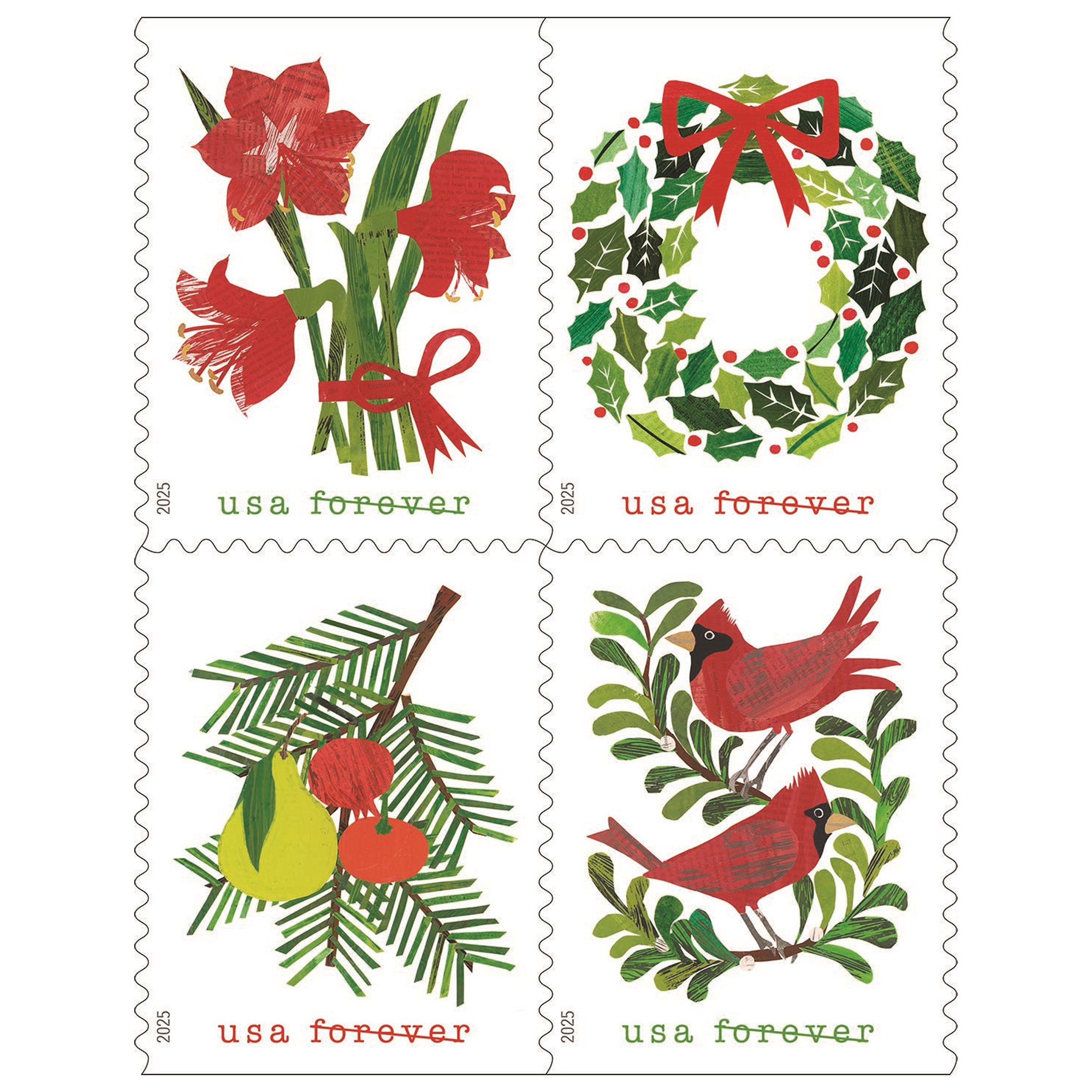 USPS First-Class Holiday Forever Stamps, 5 Books of 20 Stamps (#262092 ...