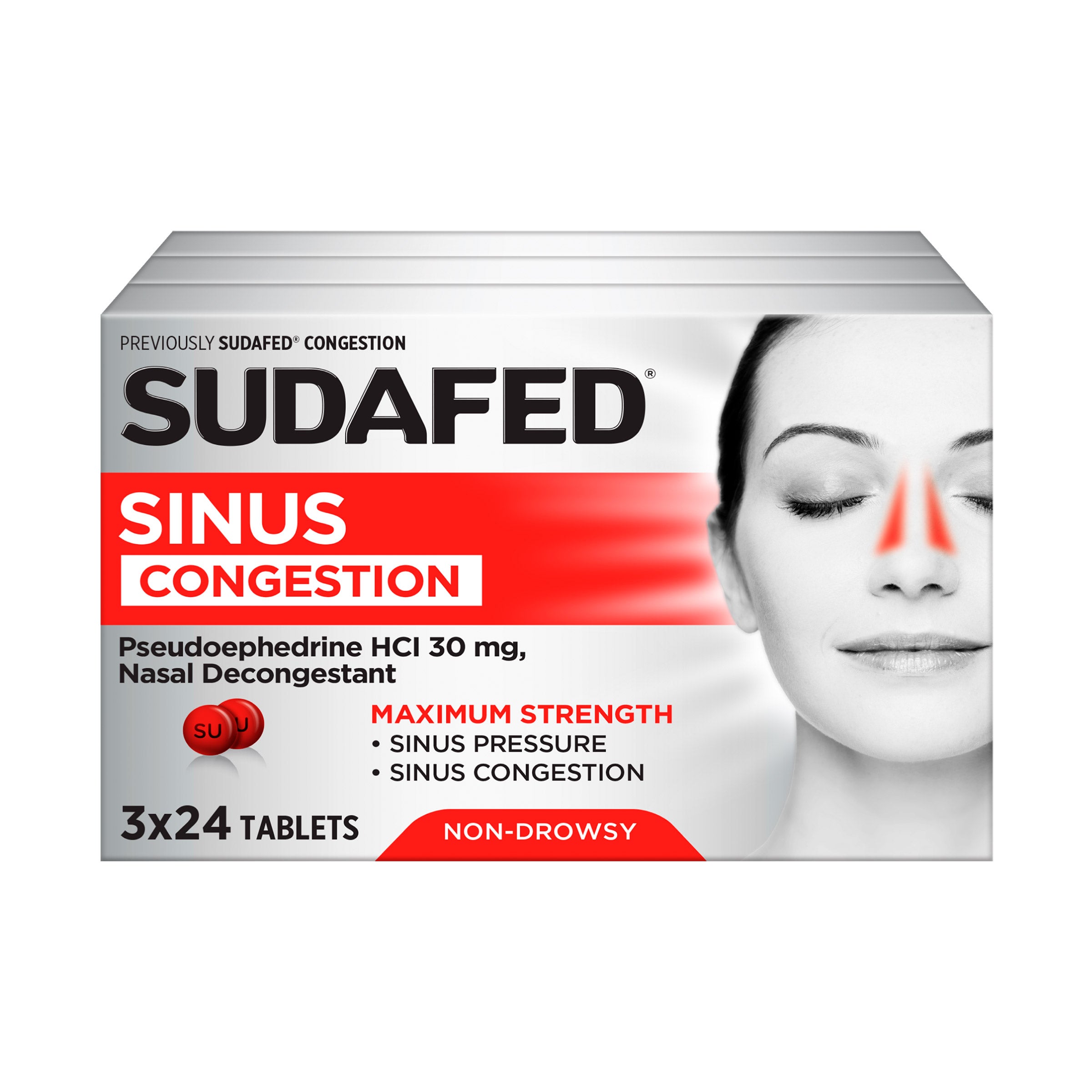 Sudafed Sinus Congestion Maximum Strength Non-Drowsy Decongestant 30 mg ...