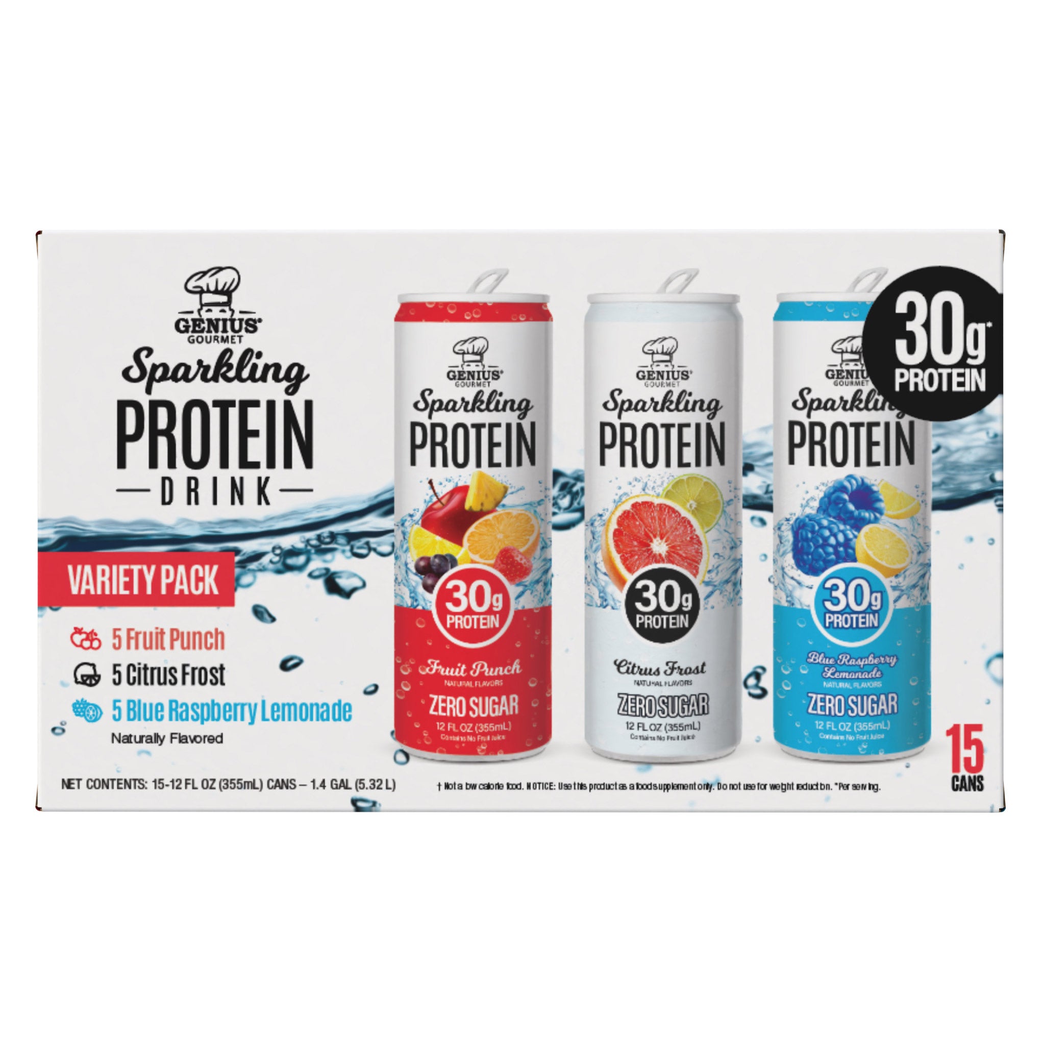 Genius Gourmet Clear Protein Drink, 12 fl oz, 15-Pack Variety (#2048096 ...