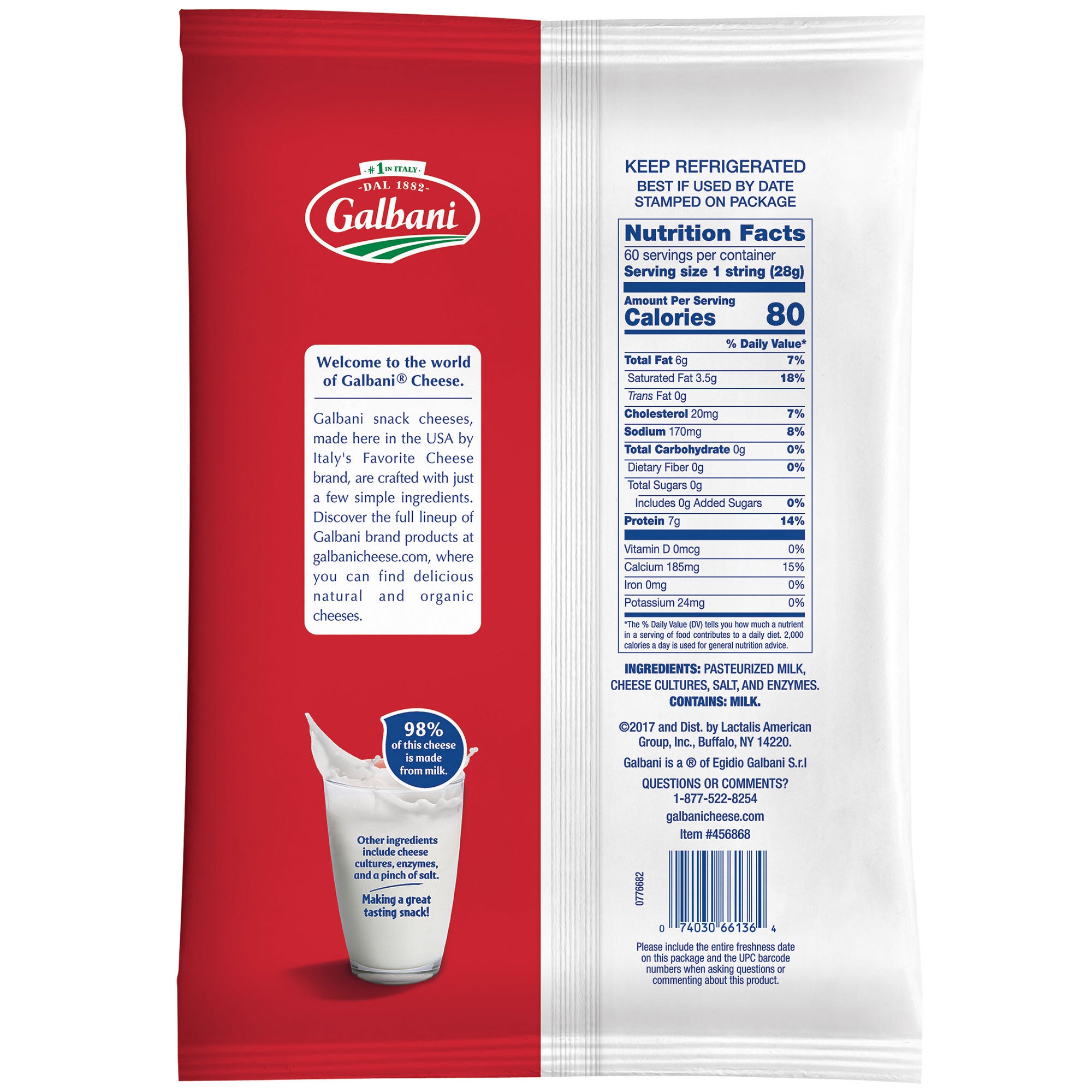 Galbani Whole Milk Mozzarella String Cheese, 1 oz, 60 ct - $10.49 at Costco