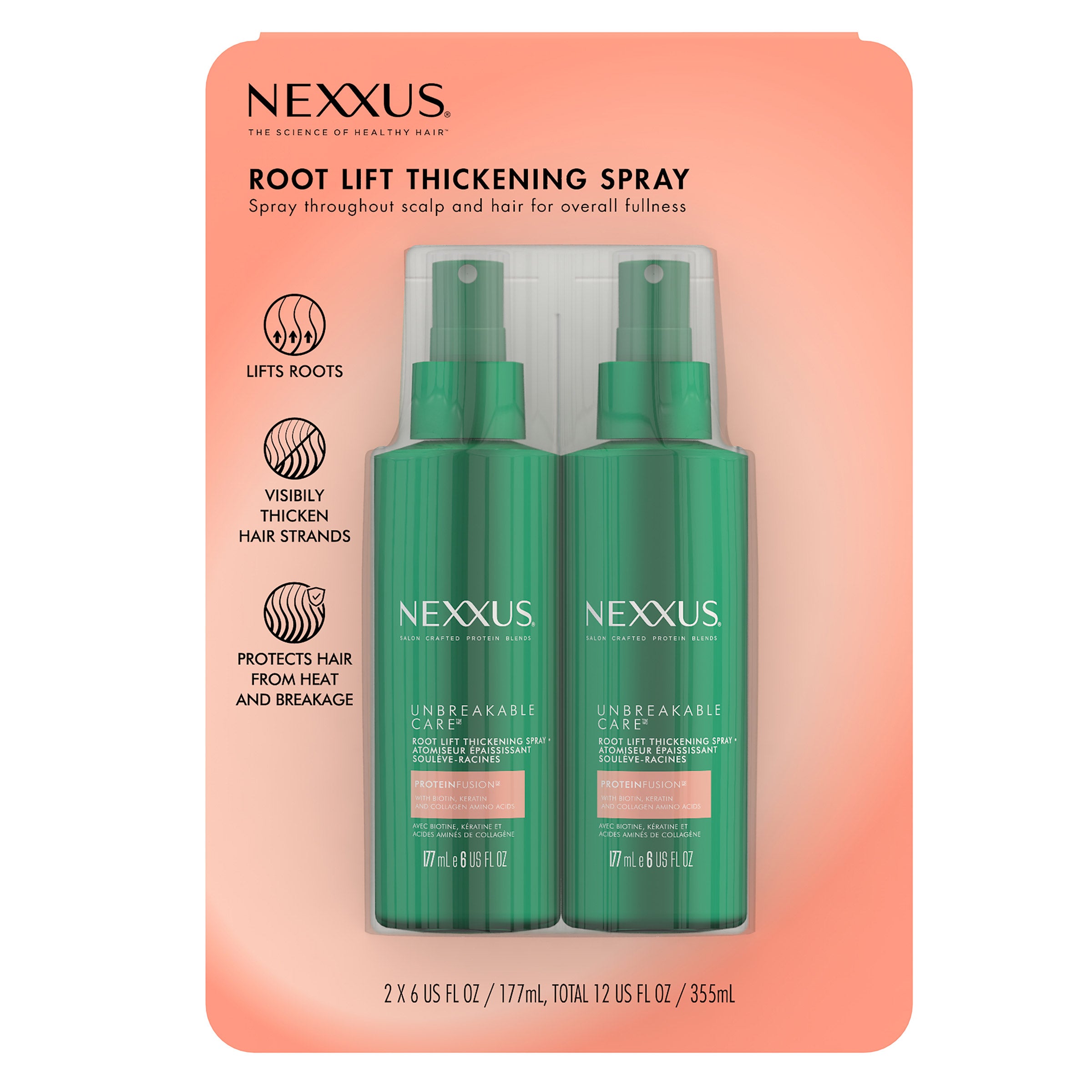 Nexxus Unbreakable Root Lift Thickening Spray, 6 fl oz, 2-Pack ...