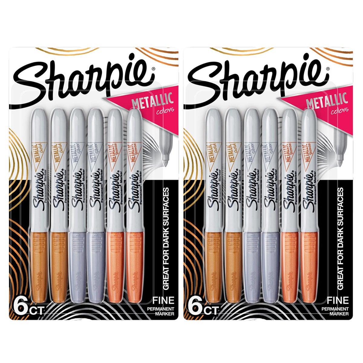 Sharpie Metallic Gold/Silver/Bronze Fine Point Permanent Markers, 12 ...
