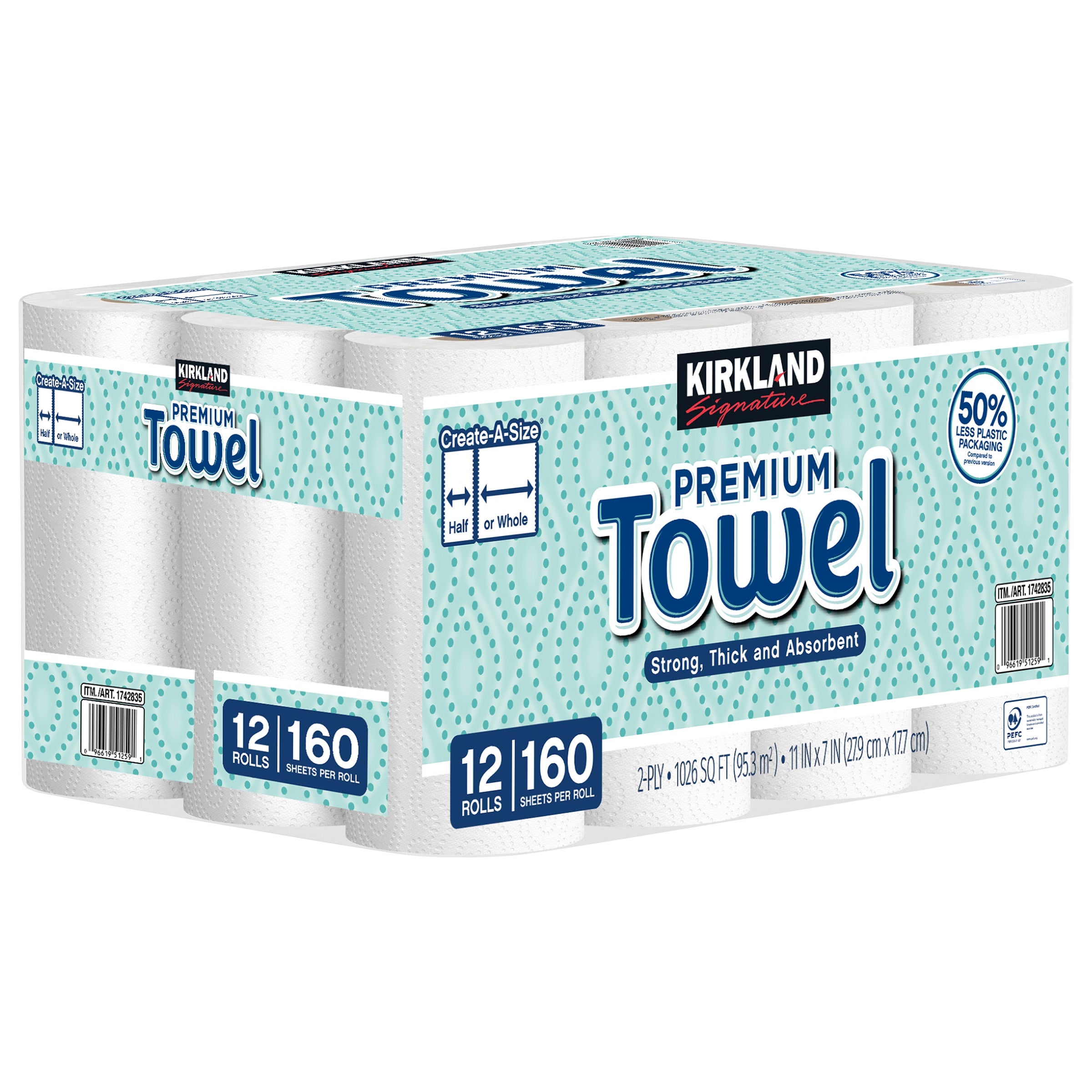Kirkland Signature Create-a-Size Paper Towels, 2-Ply, 1,026 Sq Ft, 12 ...