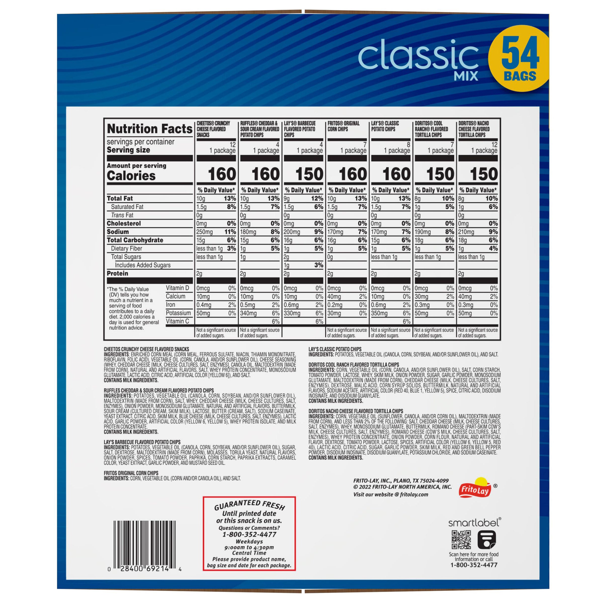 Frito Lay Classic Variety Mix 54 Count, 1 oz Each - $19.89 at Costco