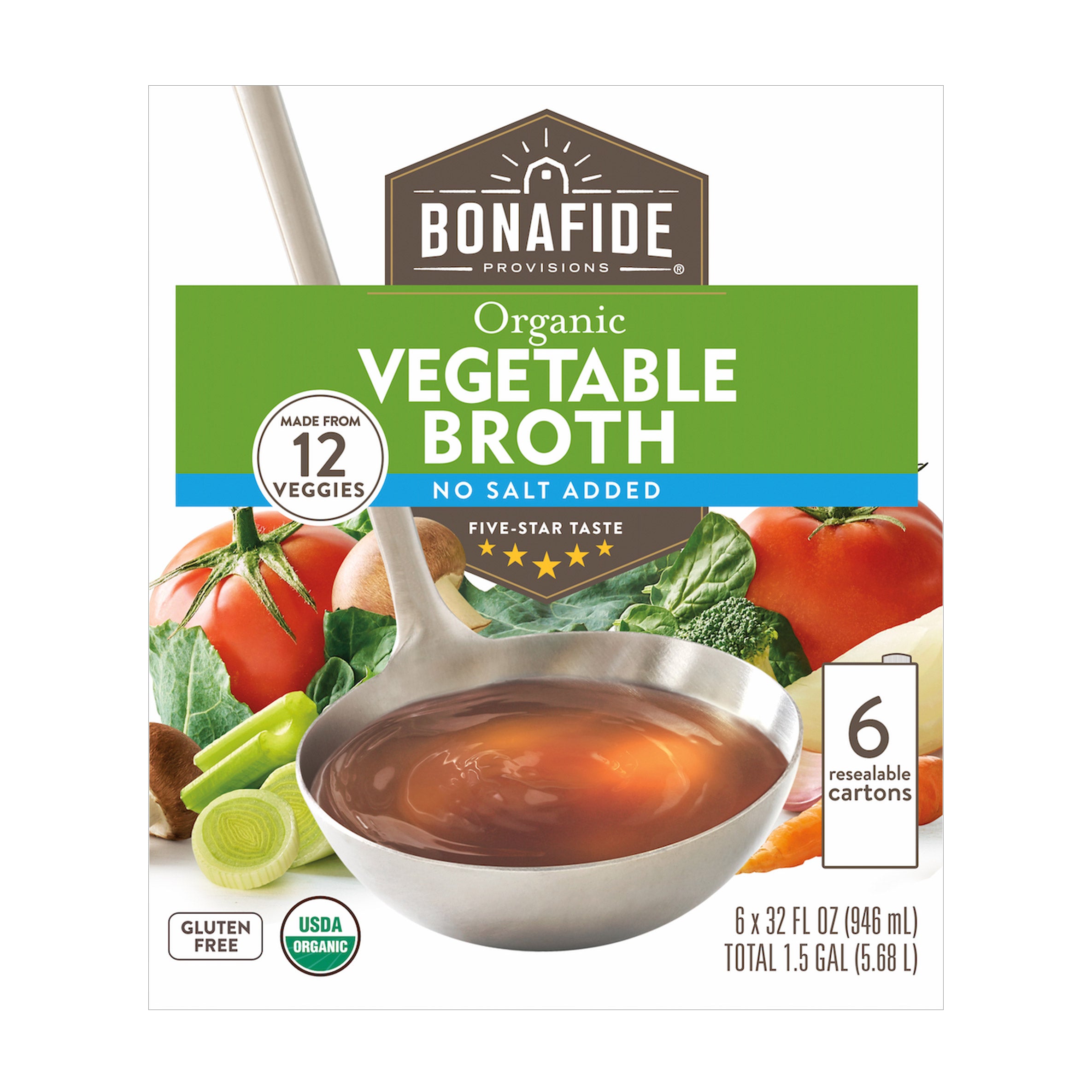 Bonafide Provisions Organic Vegetable Broth, No Salt Added, 6-Pack of ...
