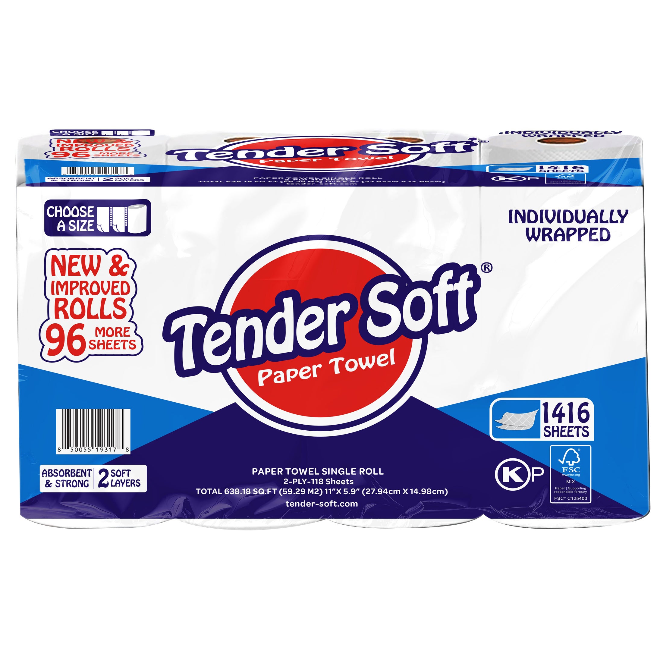 Tender Soft Paper Towel 638 sq ft, 12 Rolls / 118 Sheets (#2003257 ...