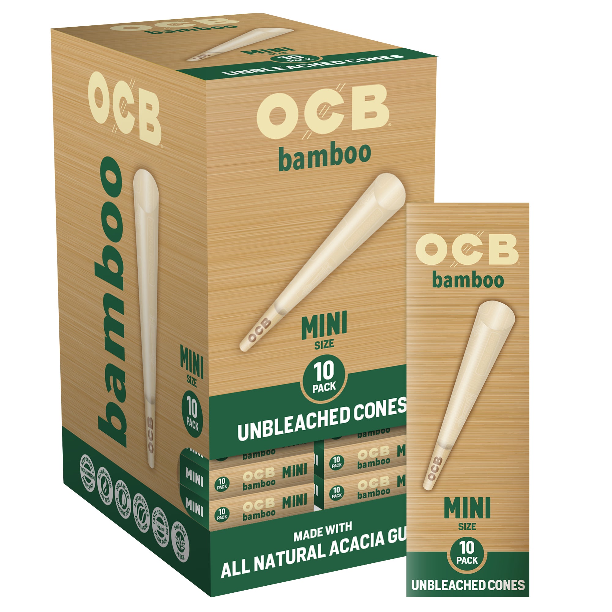 OCB Bamboo Unbleached Mini Cones, 24 Packs of 10 ct (#2008448) - $31.99
