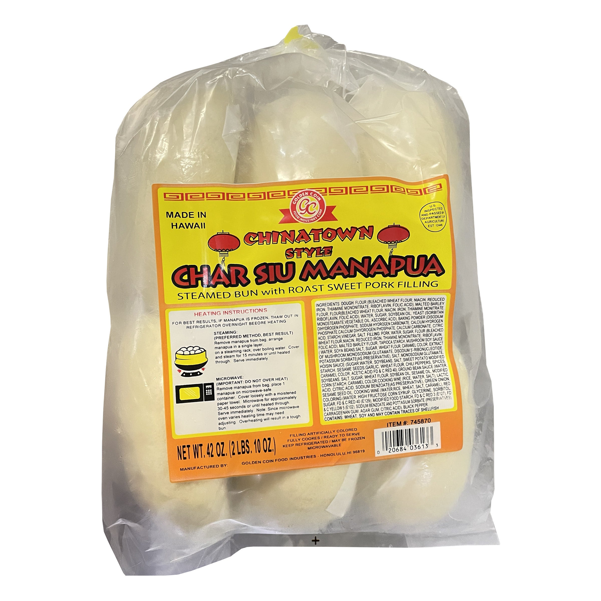 Golden Coin Food Chinatown Style Manapua Char-Siu 6 Count 42 oz ...