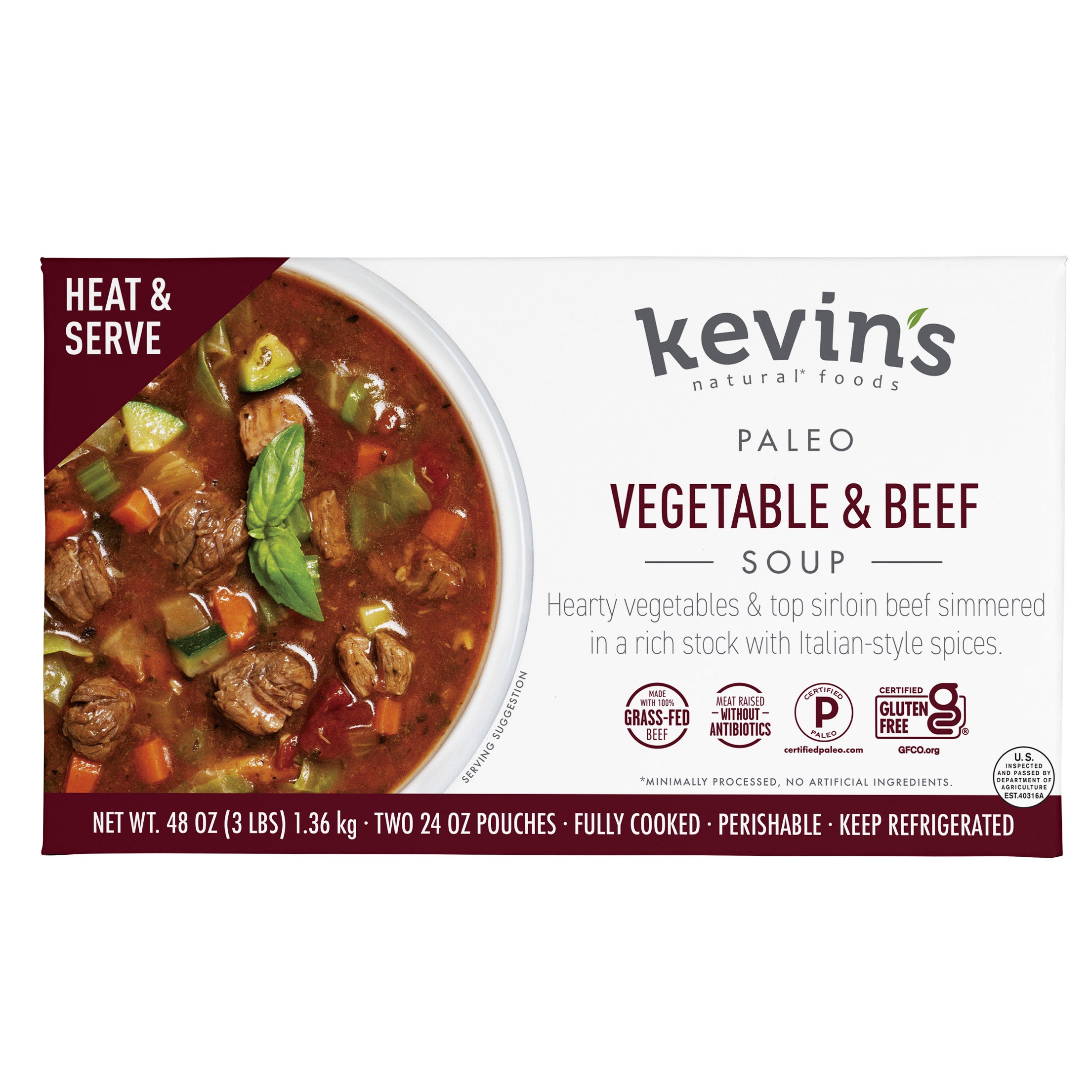 Kevin's Natural Foods Vegetable & Beef Soup 2 / 24 oz (#1865800) - $12.99