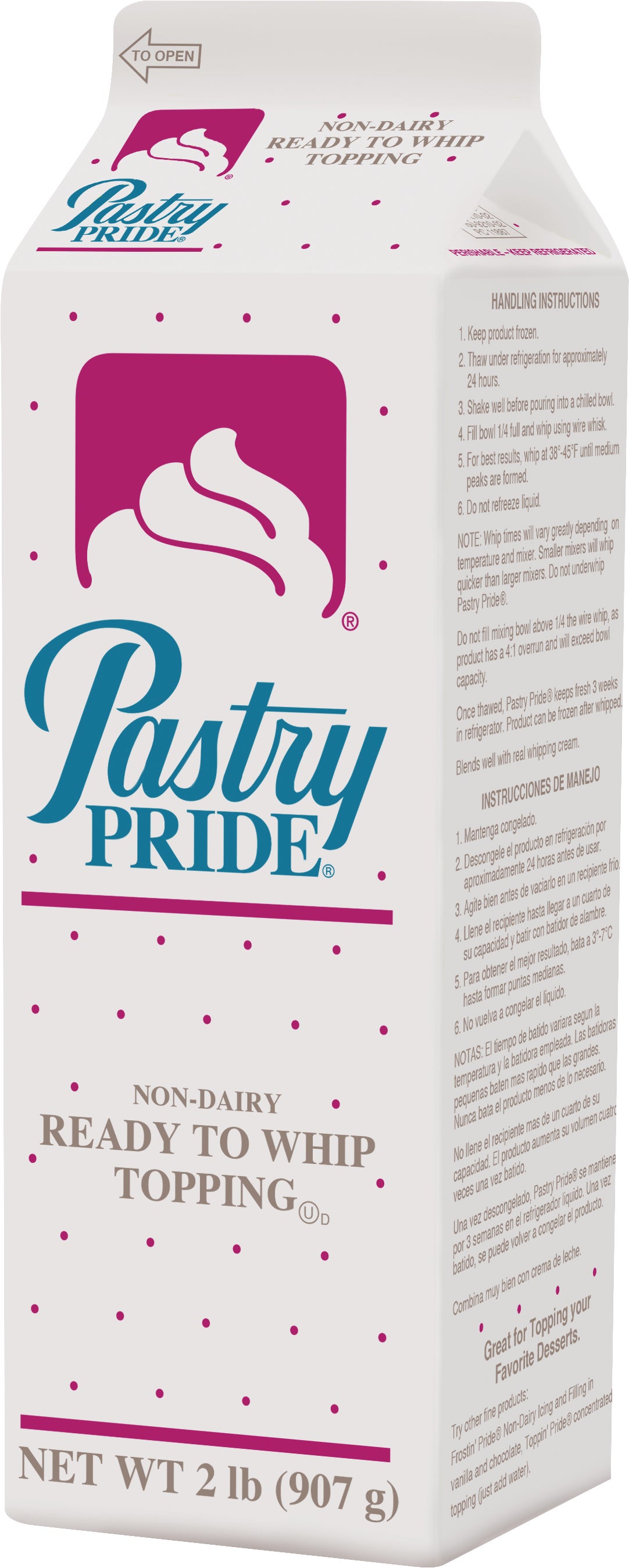 Pastry Pride Non-Dairy Ready to Whip Topping 12/2 lb (#213249) - $45.99