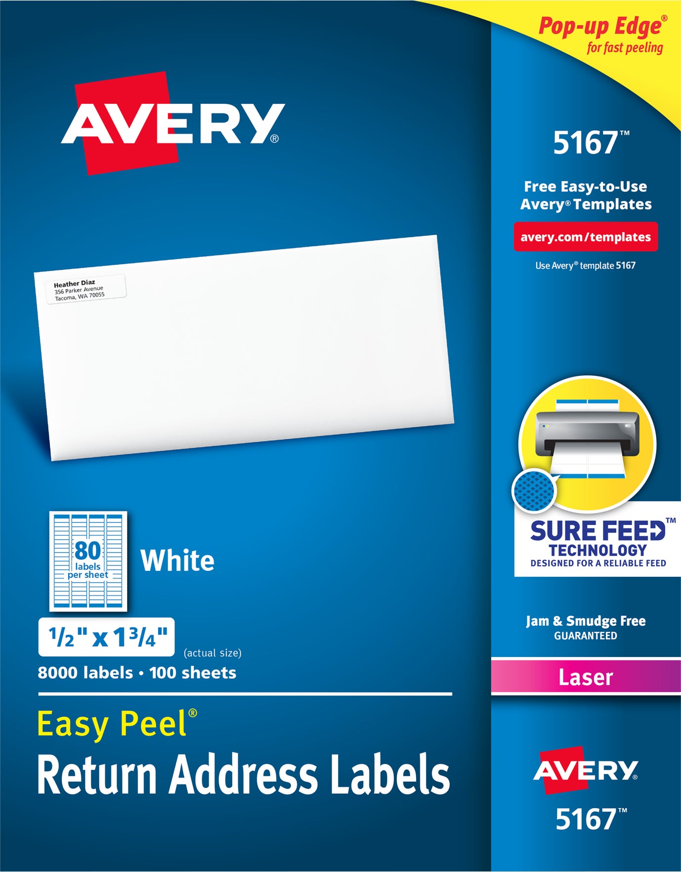 Avery Easy Peel Address Labels, 1/2" x 1-3/4", 80 Per Sheet, 8,000 ...