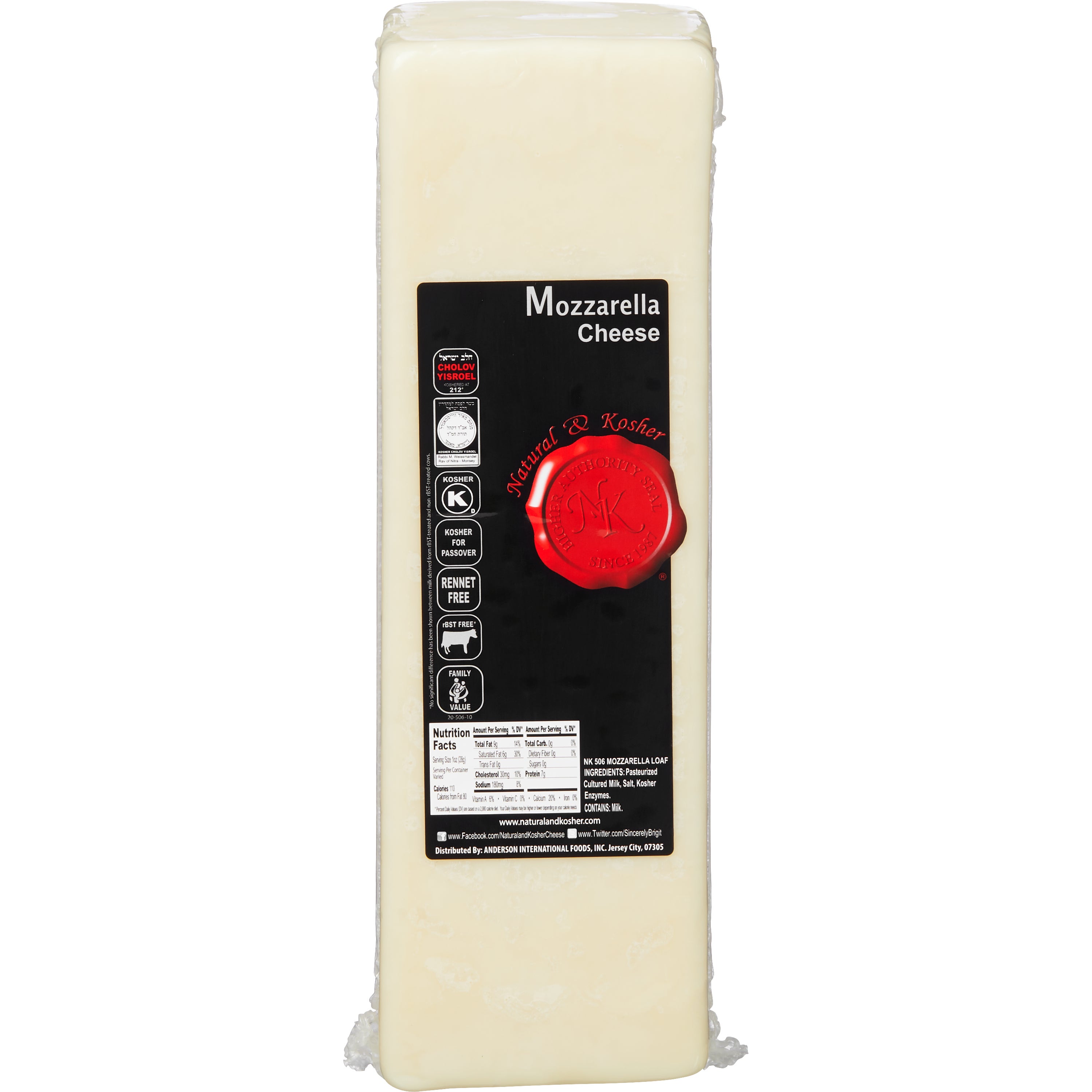 Anderson International Natural & Kosher Mozzarella Cheese Block (Price ...