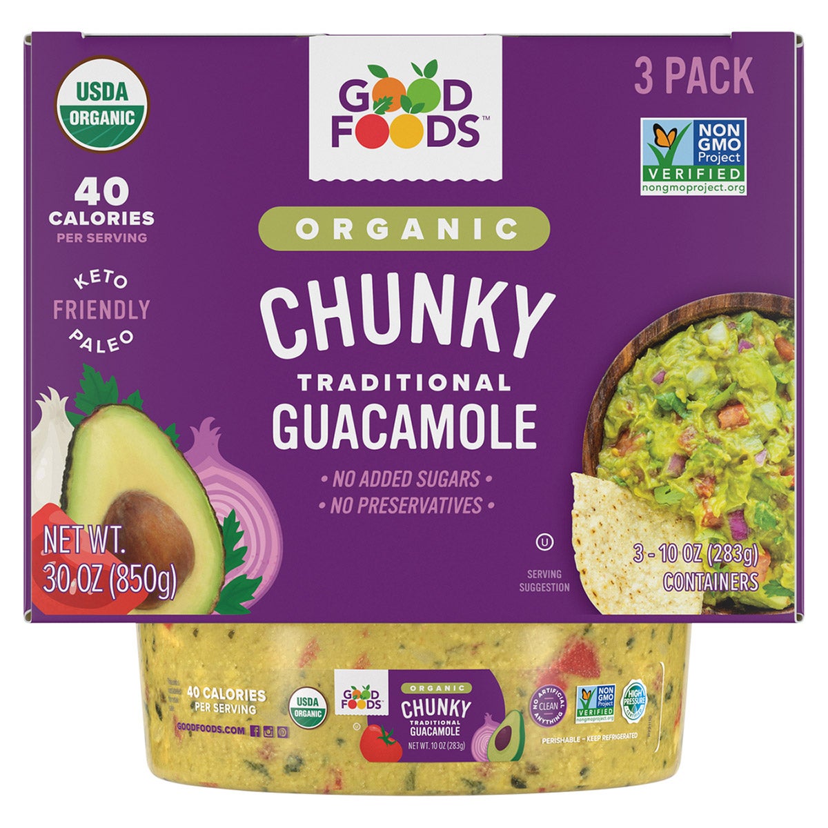 Organic Good Foods Chunky Guacamole 3 Pack, 10 Ounces Each (#1030700 ...