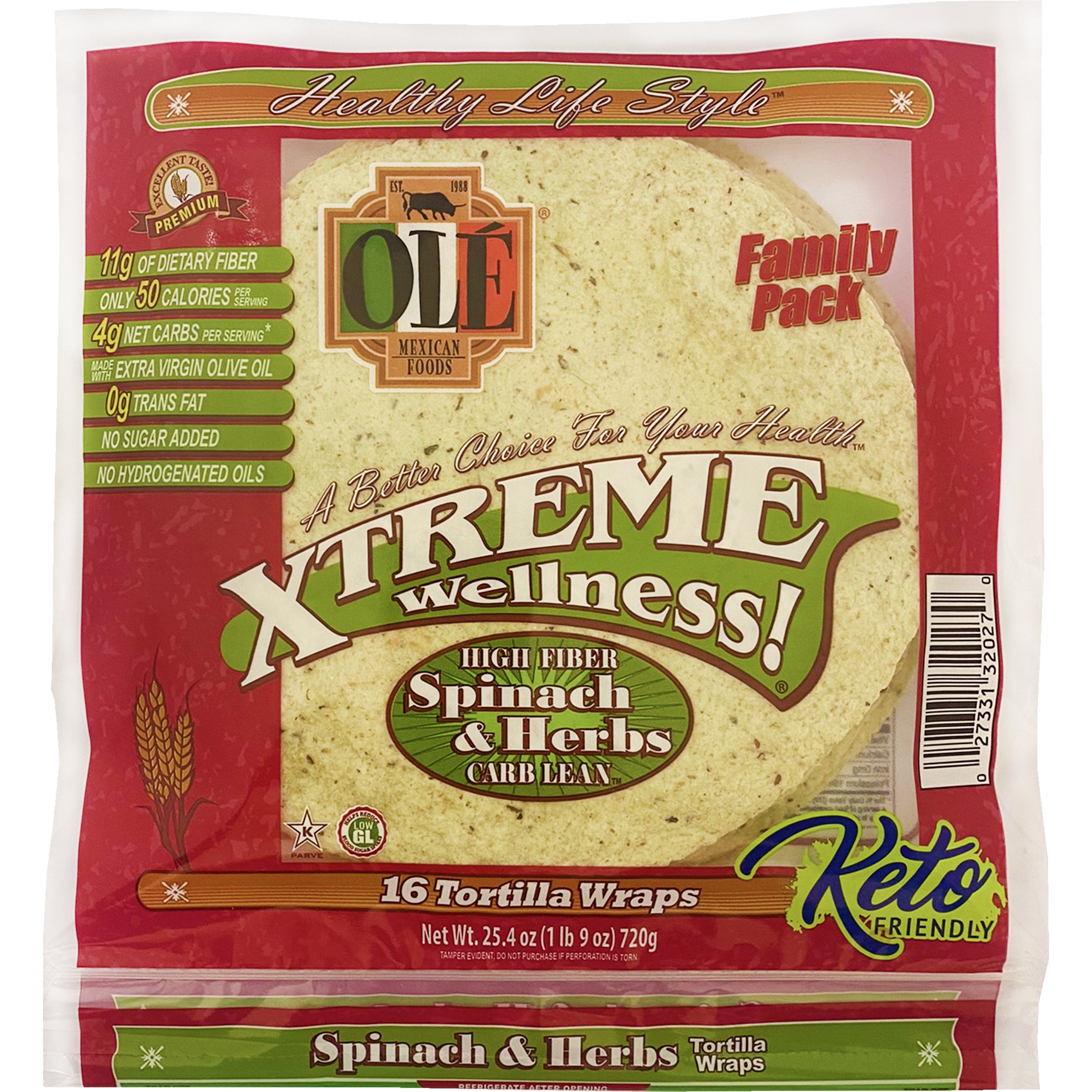 Xtreme Wellness High Fiber Spinach & Herbs Tortilla Wraps, 16 Count ...