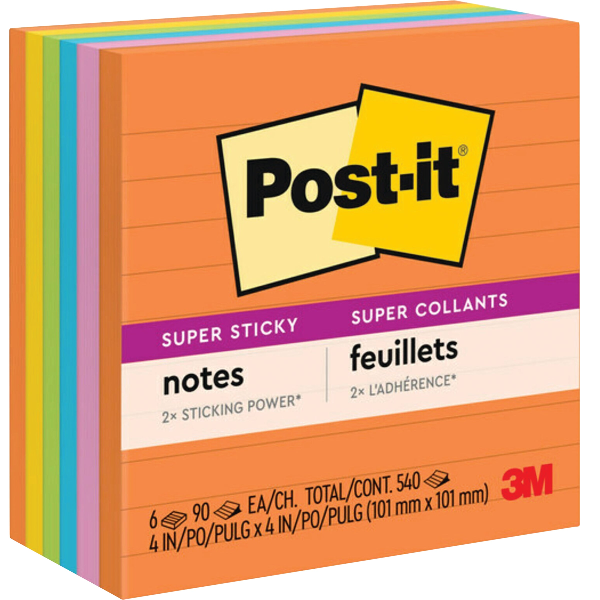 Post-it Super Sticky Ruled Notes, Energy Boost Colors, 4" x 4", 6-Pack ...