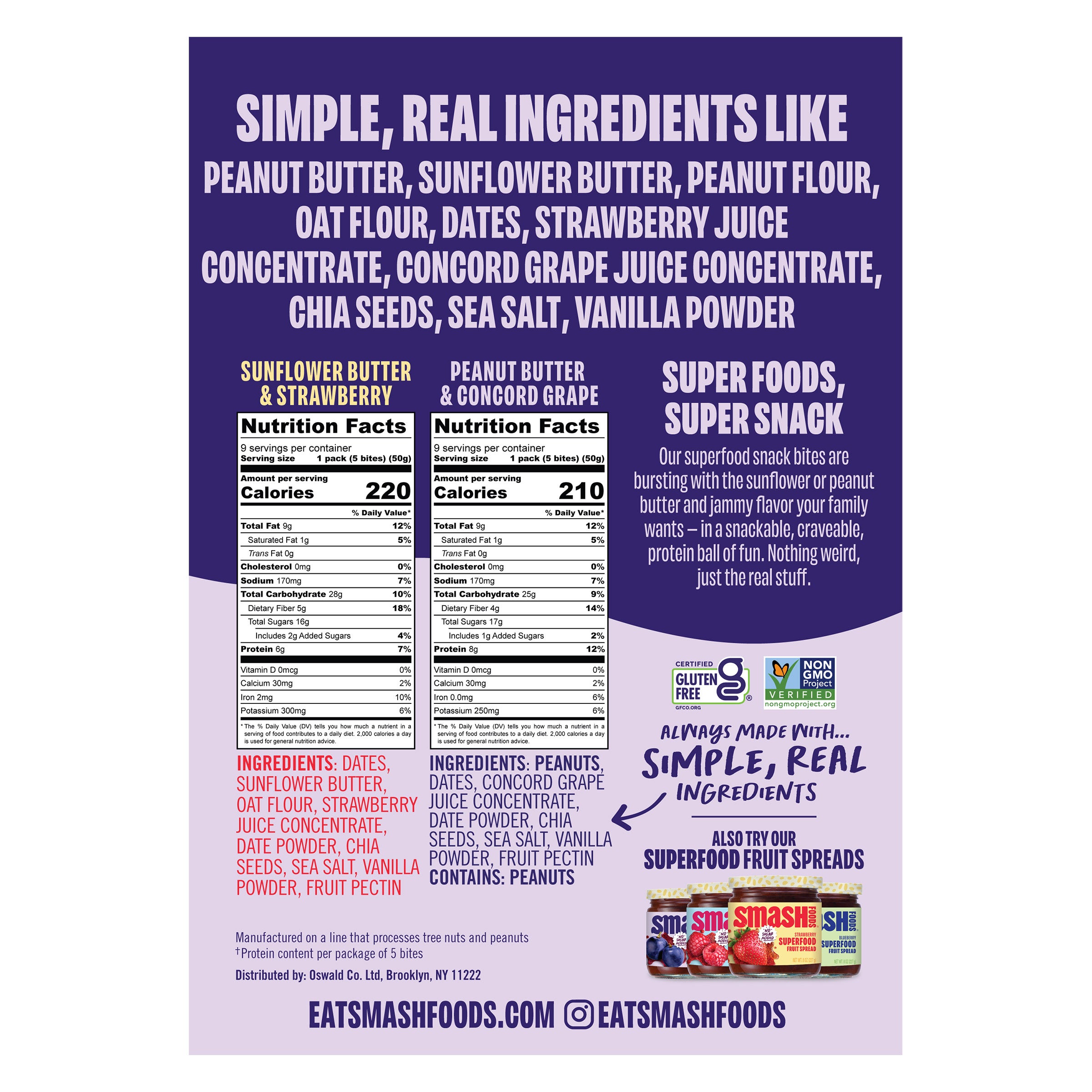 Smash Bites Peanut Butter Grape & Sunflower Butter Strawberry, 18 Count ...