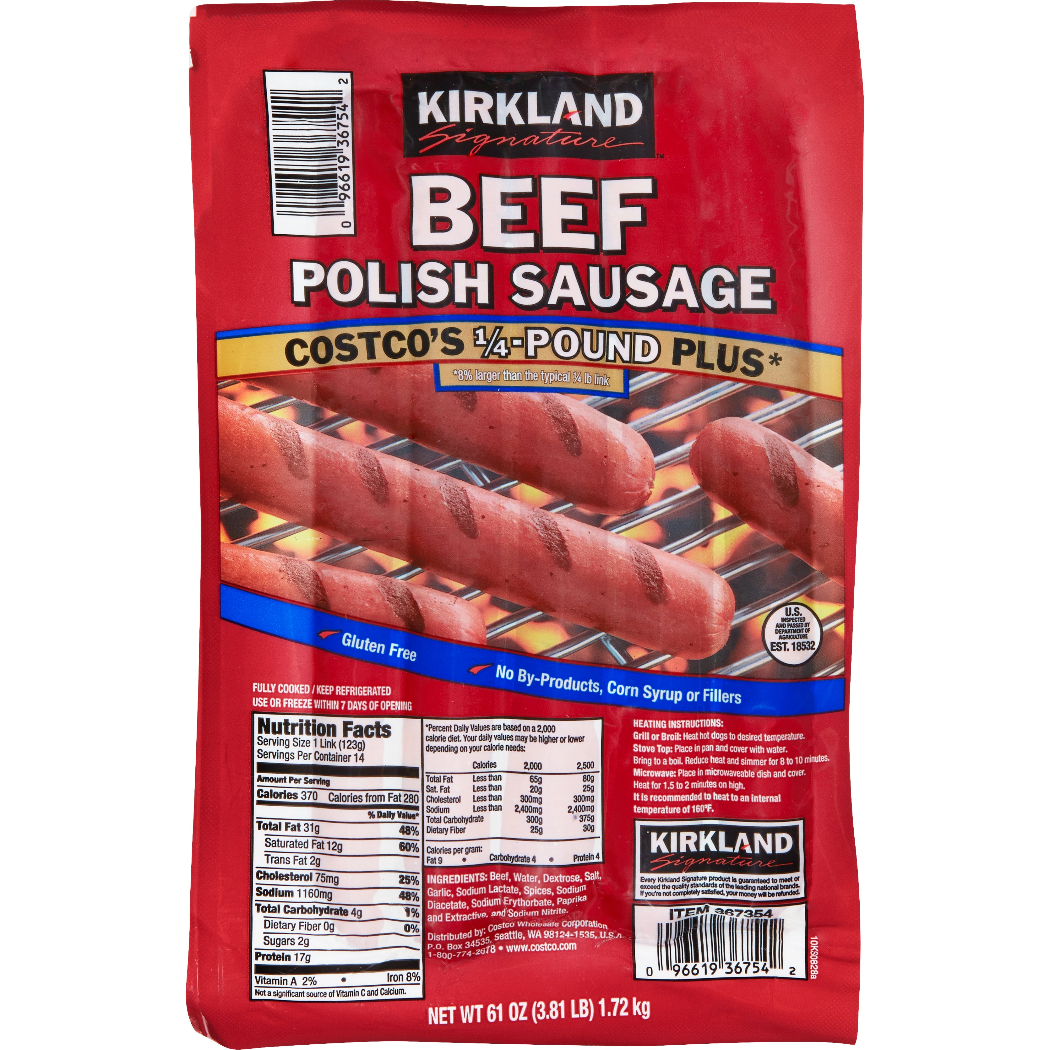 Kirkland Signature Beef Polish Sausage, 3.81 lb (#367354) - $16.89