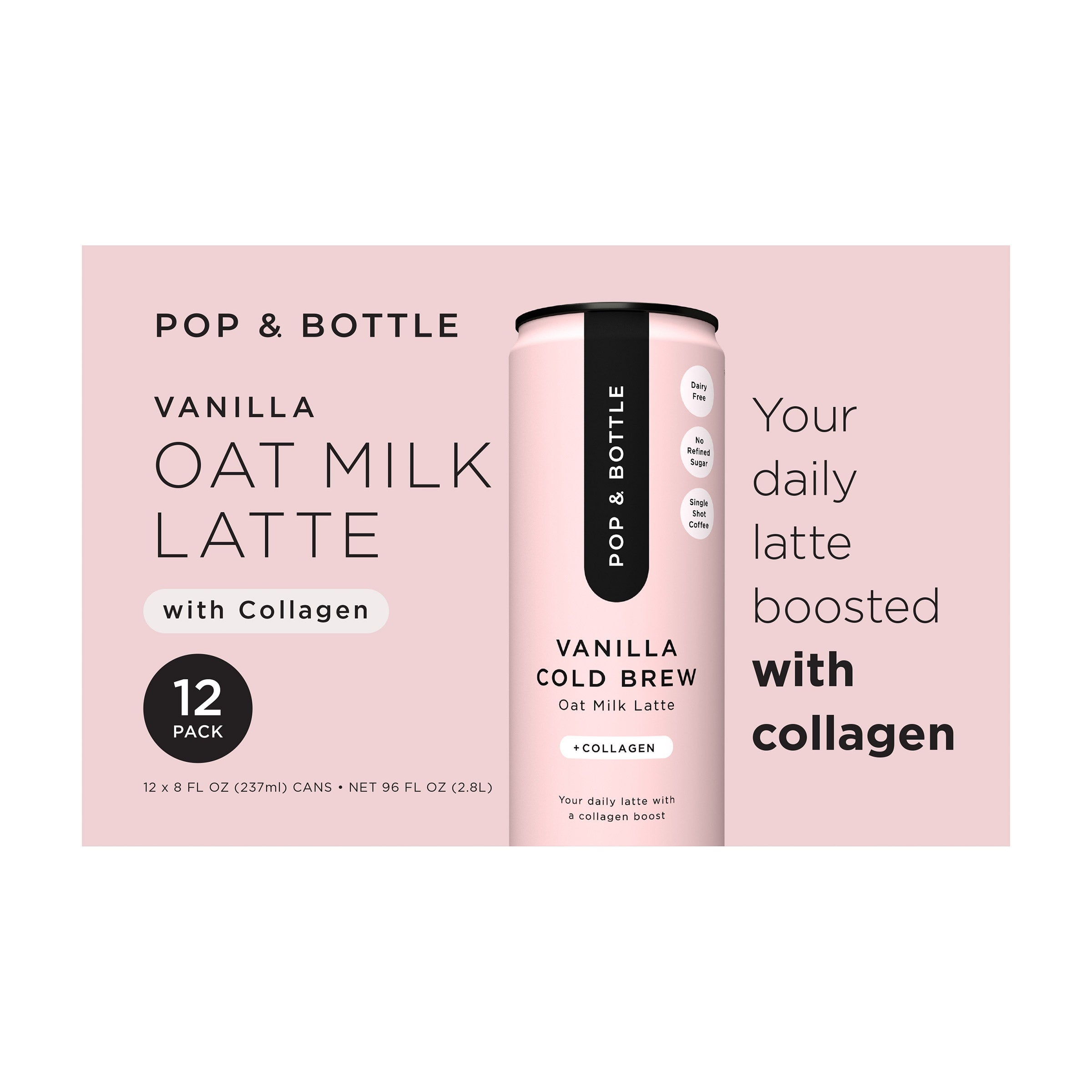 Pop & Bottle Vanilla Oat Milk Cold Brew with Collagen, 12 Count ...