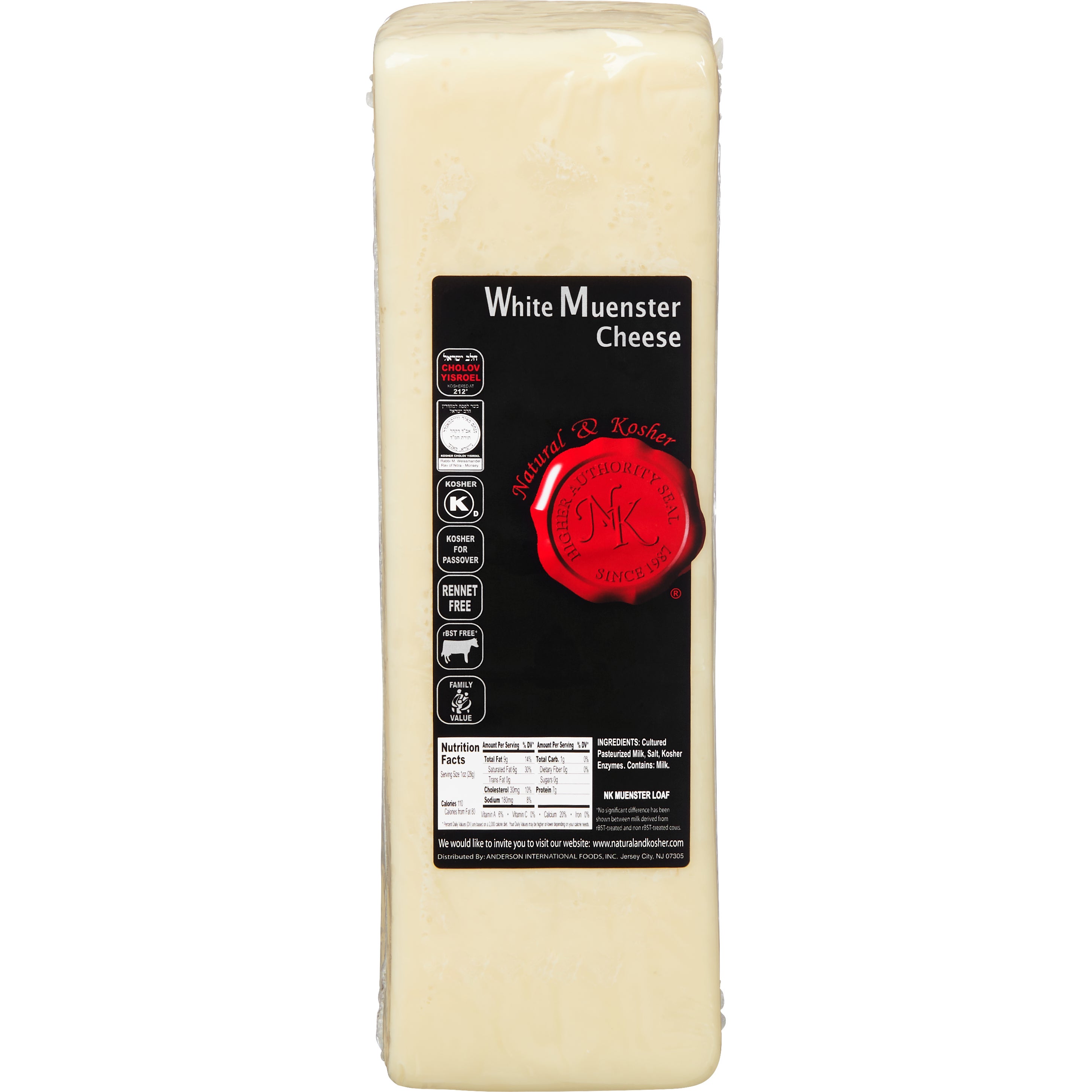 Anderson International Kosher Block Muenster Cheese, Per Lb (Avg 5 lb ...