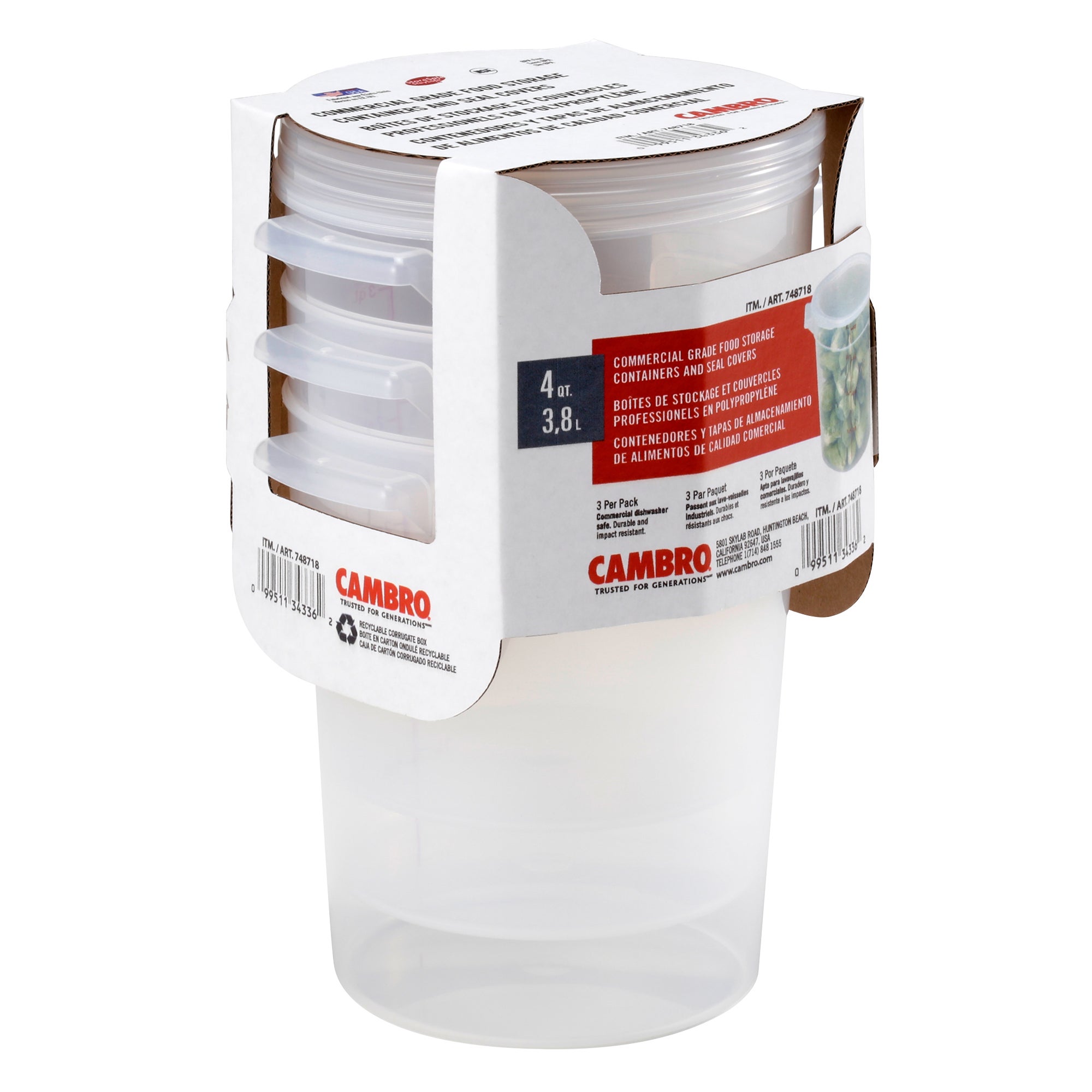 Cambro 4 Quart Round Container with Lid, 3-Pack (#748718) - $14.59