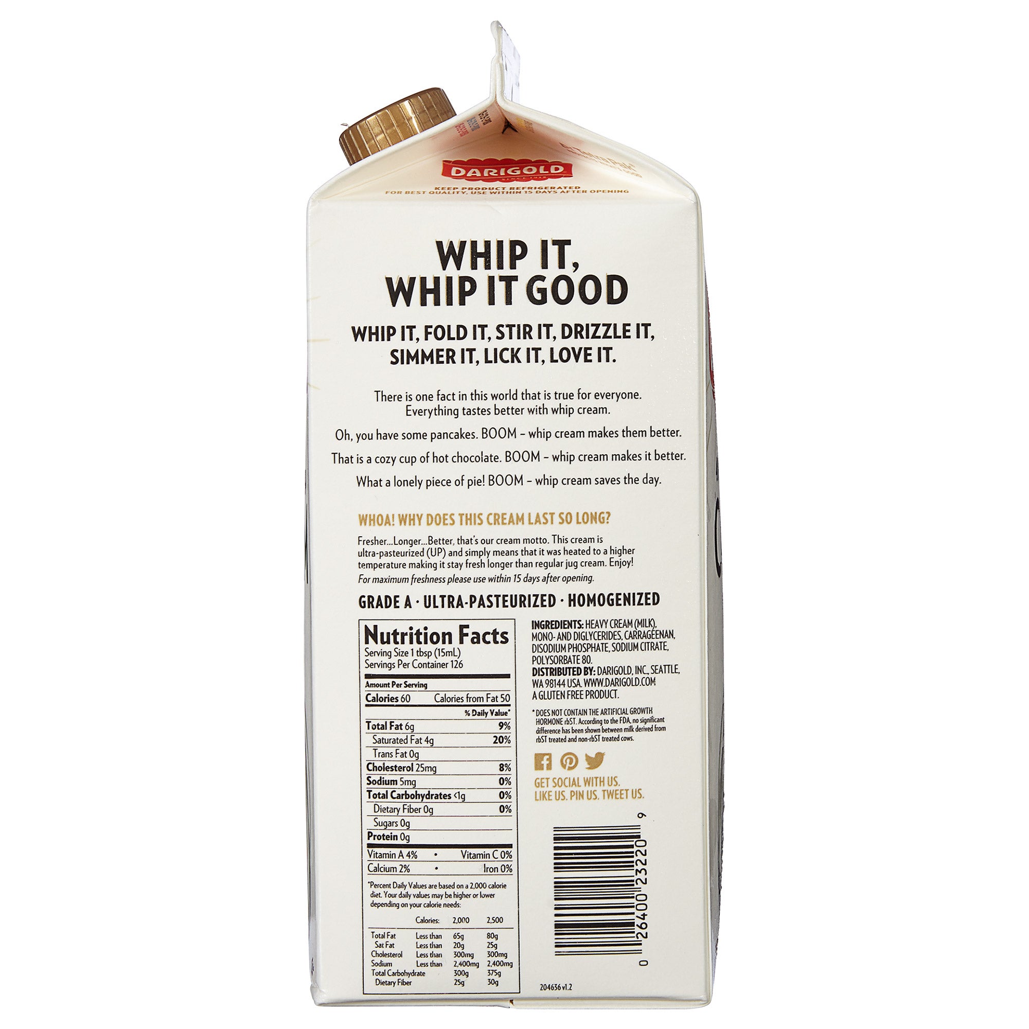 Darigold Heavy Whipping Cream, 1/2 Gallon - $7.69 at Costco