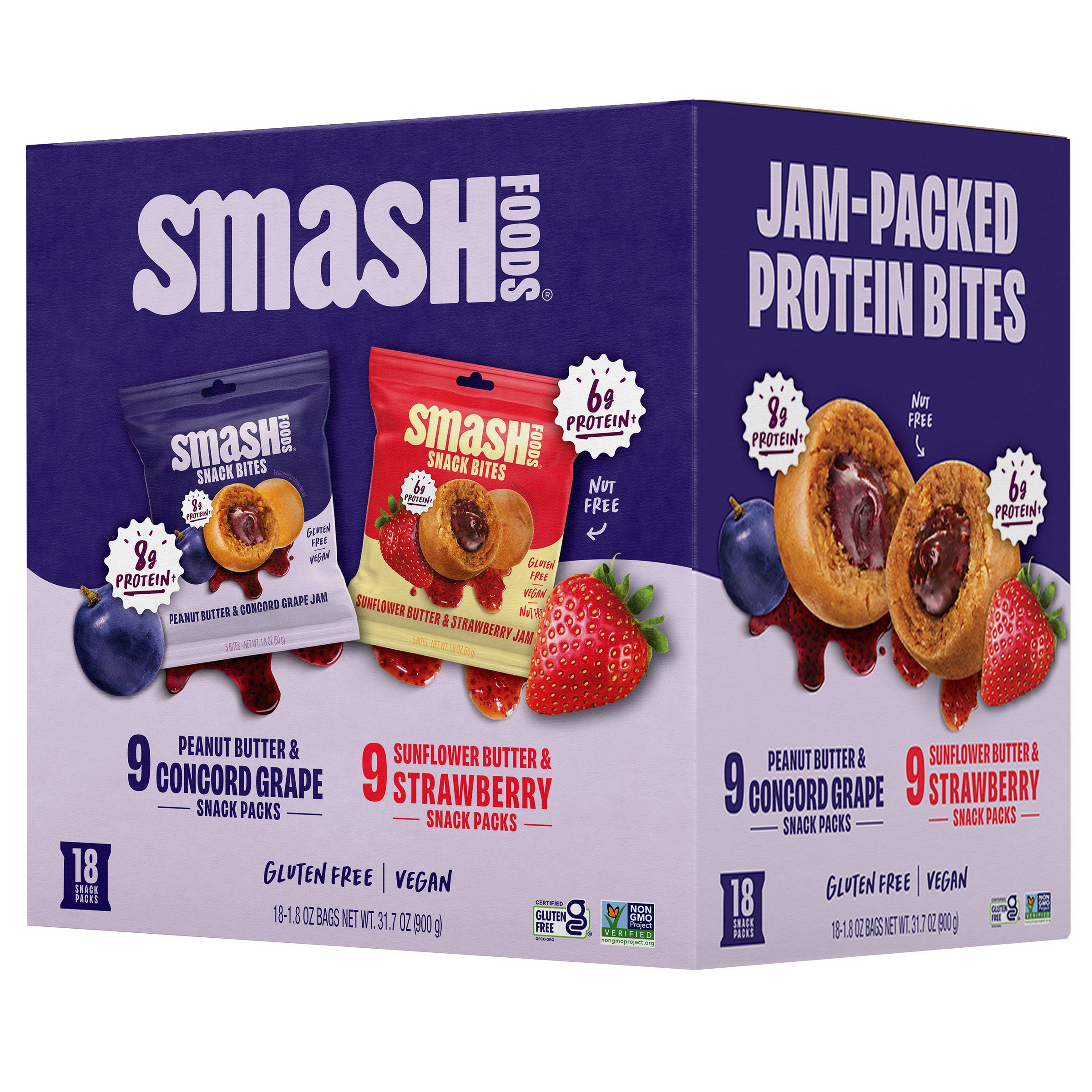 Smash Bites Peanut Butter Grape & Sunflower Butter Strawberry, 18 Count ...