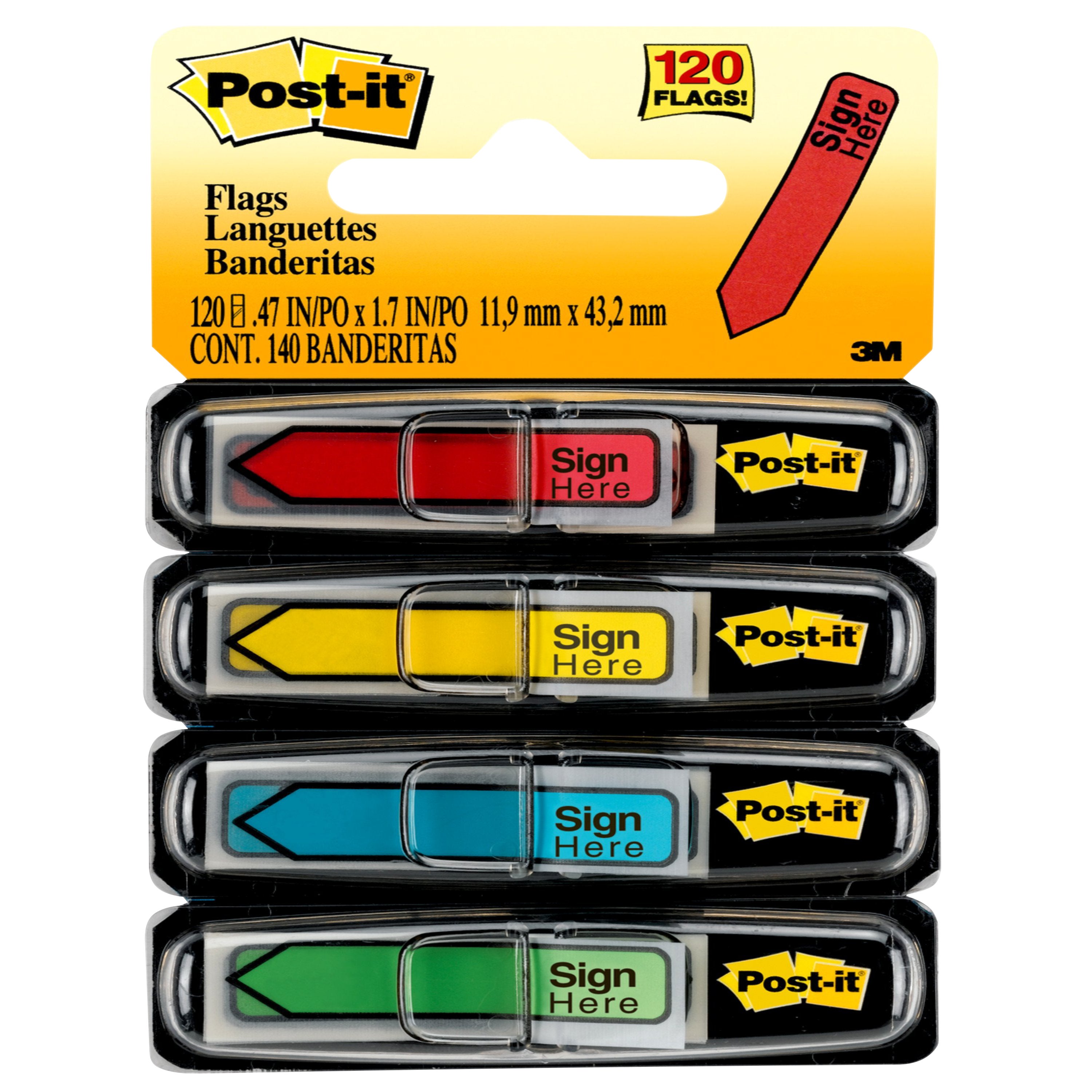 Post-it Sign Here Flags, Assorted Colors, MMM684SHKT, 360 Count ...