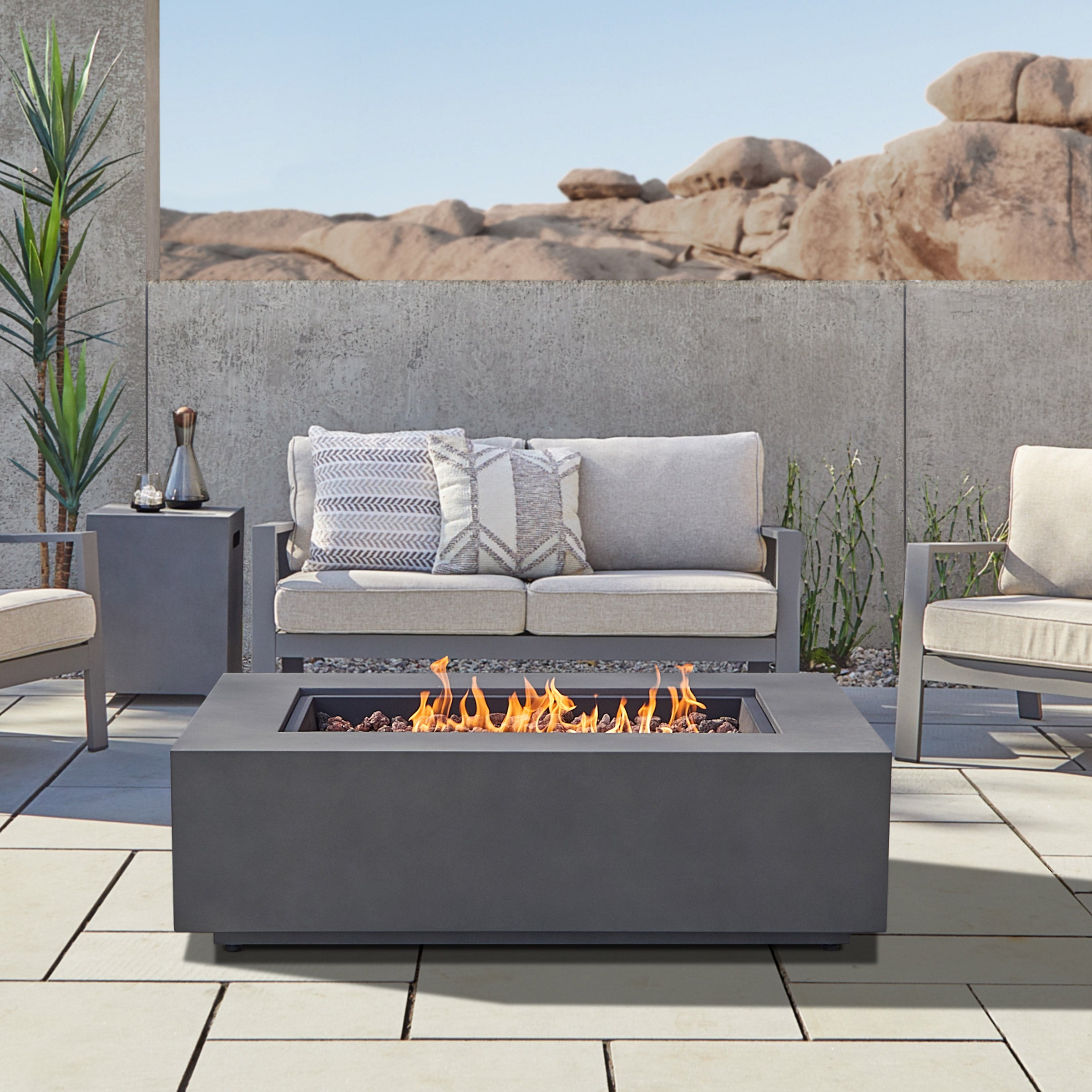 Real Flame Monaco 50" Rectangle Steel Propane or Natural Gas Fire Pit ...