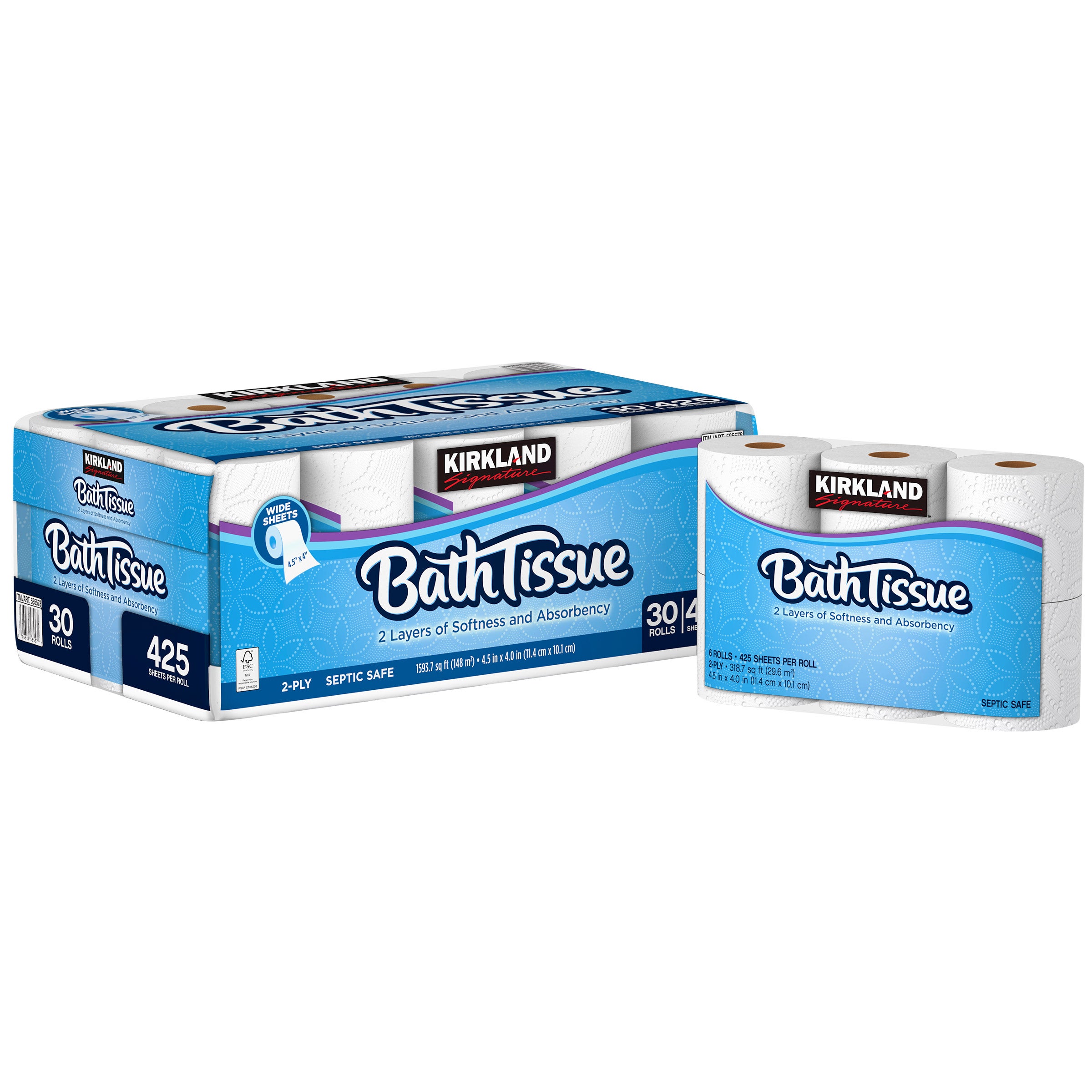 Kirkland Signature 2-Ply Bath Tissue, 30 Rolls, 425 Sheets Per Roll ...
