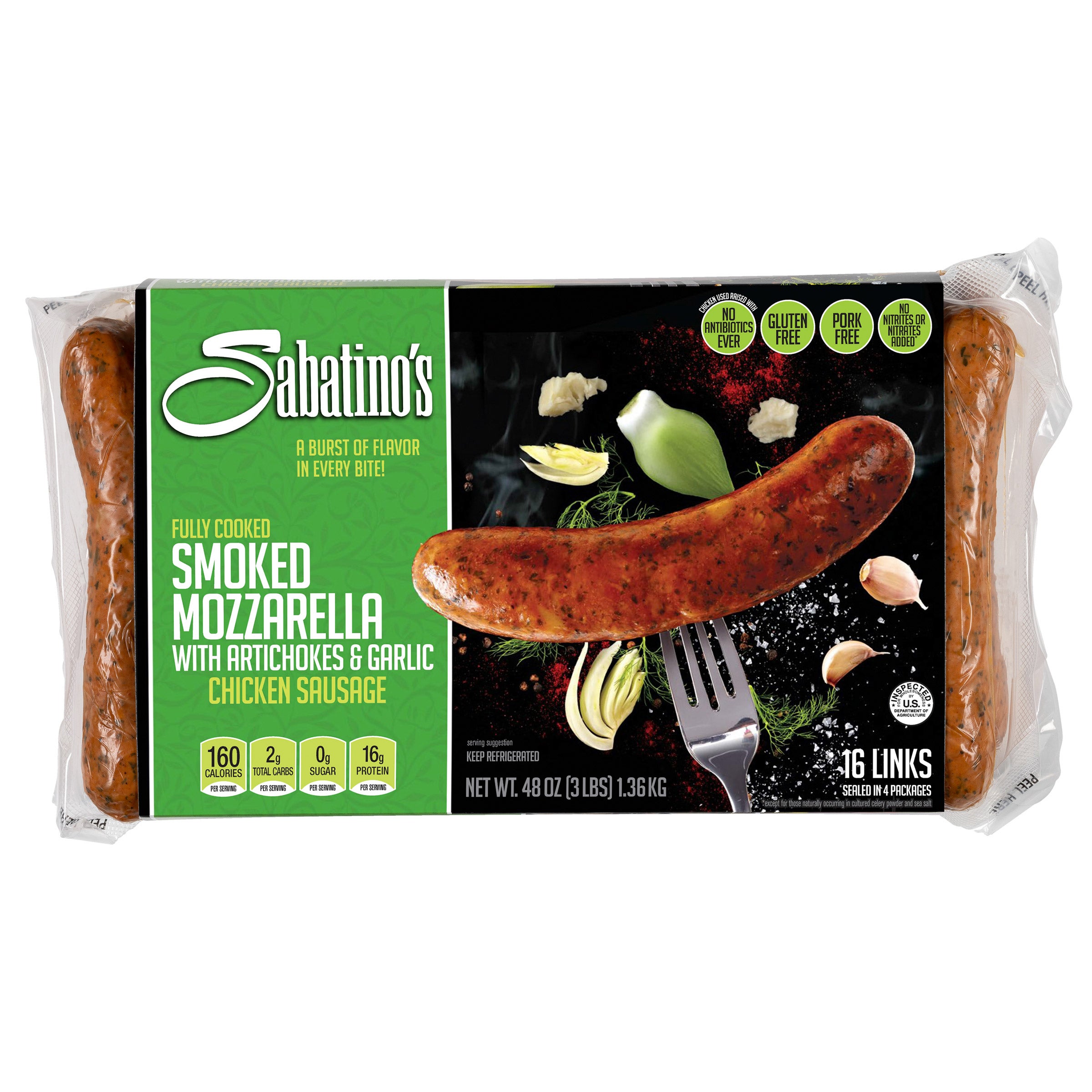 Sabatino's Smoked Mozzarella ABF Chicken Sausage 3 lbs (#1358925) - $10 ...